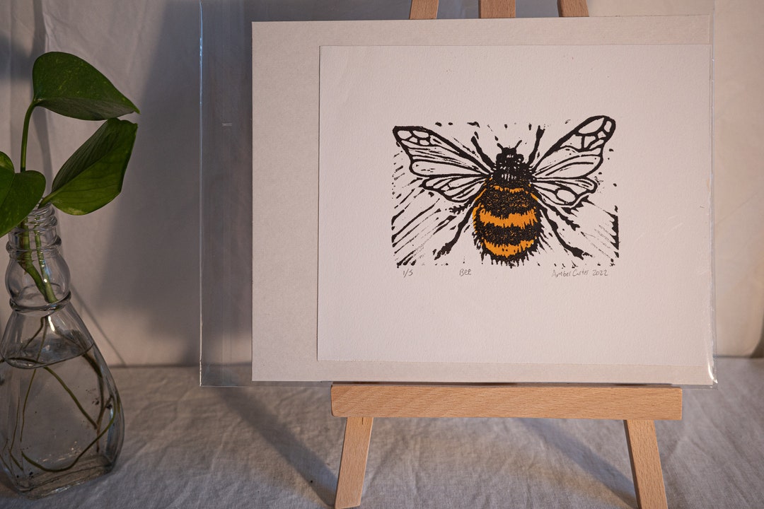 Bee Linocut Block Print - Etsy