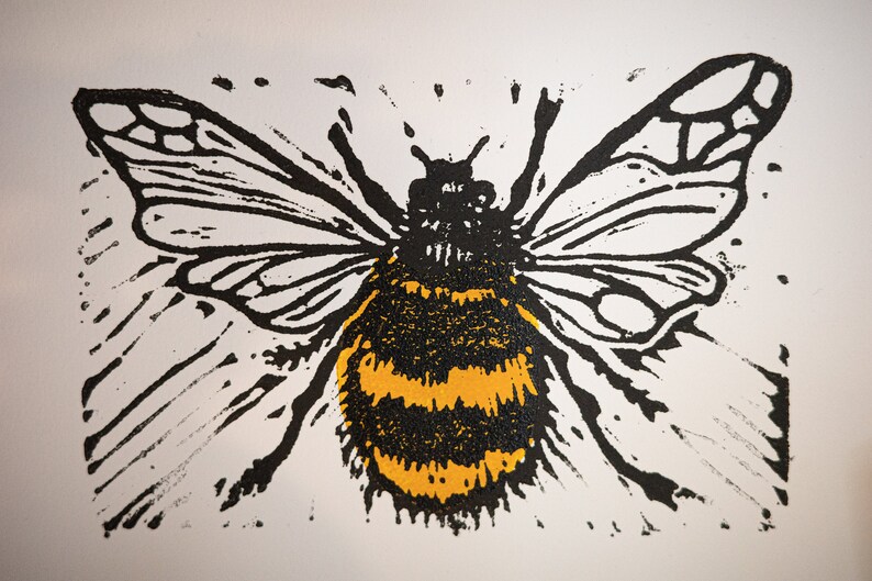 Bee Linocut Block Print - Etsy