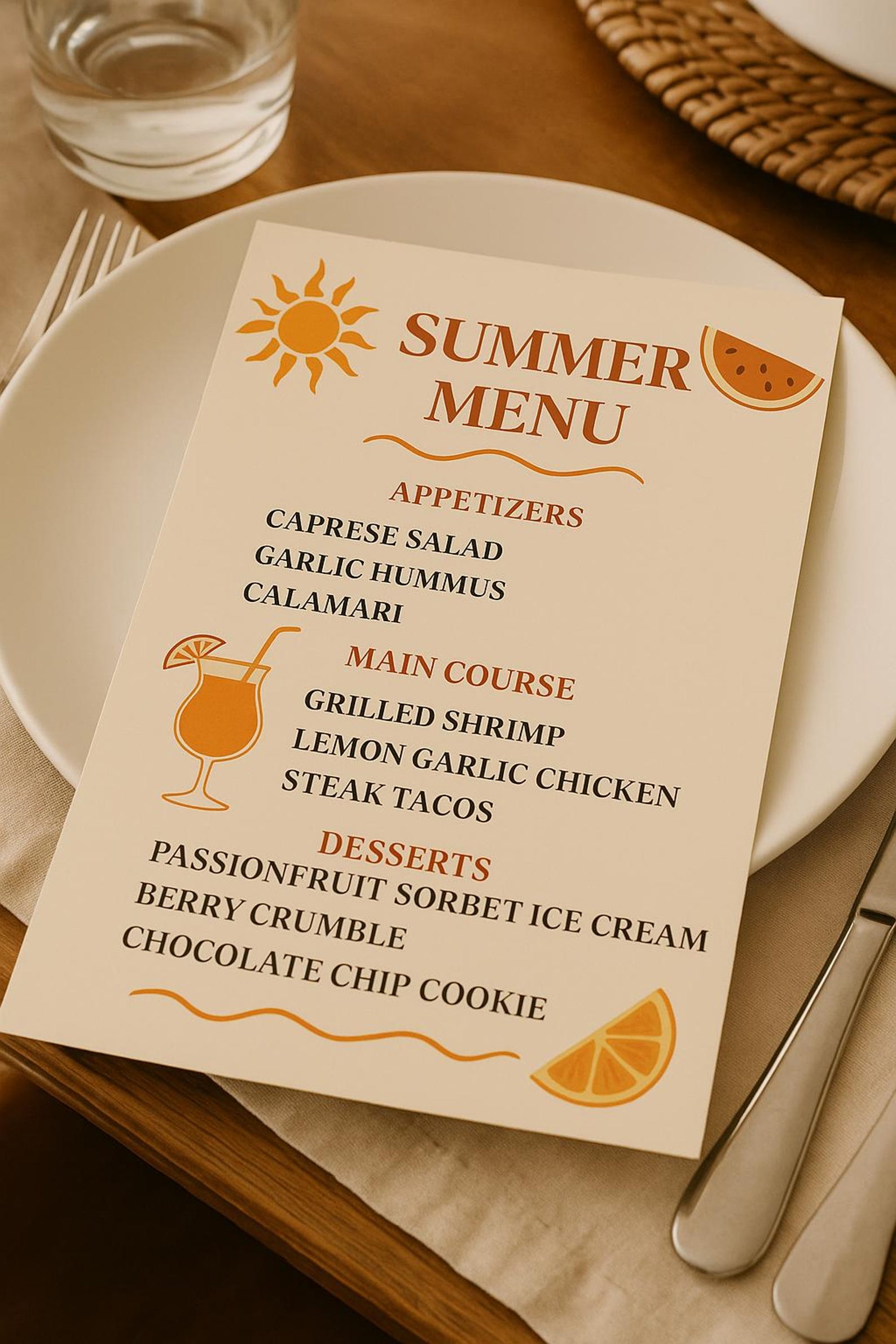 Mediterranean Summer Menu Canva Template – Editable Printable Menu for ...