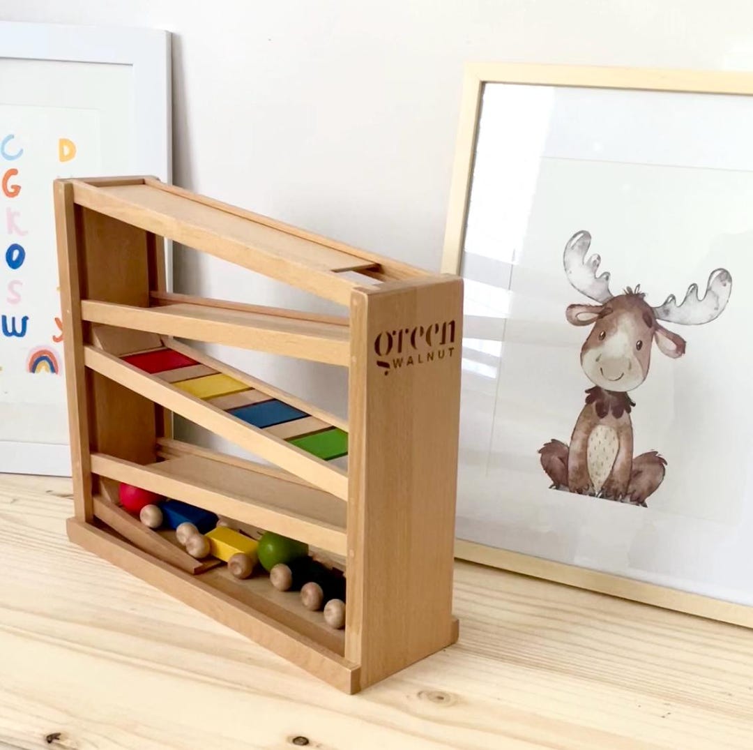 Wooden Ball Tracker, Baby & Toddler Developmental Toy, Wooden Ramp ...