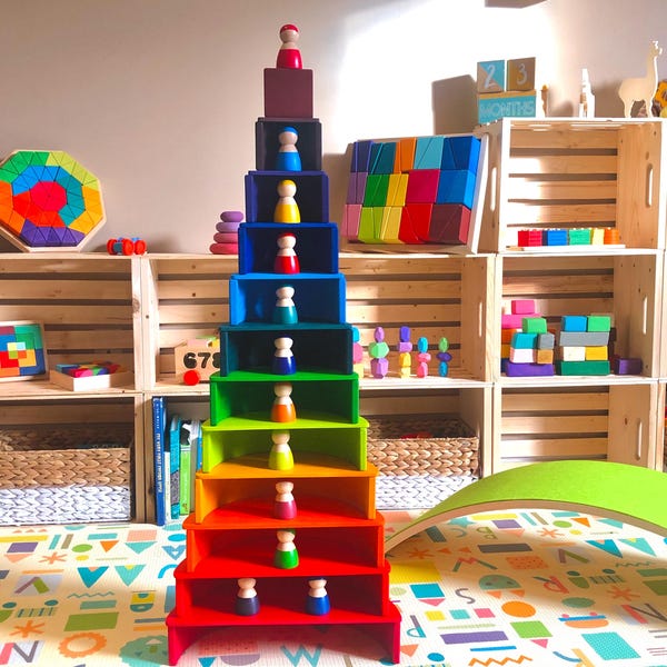 Wooden Rainbow Stacked Blocks - Etsy