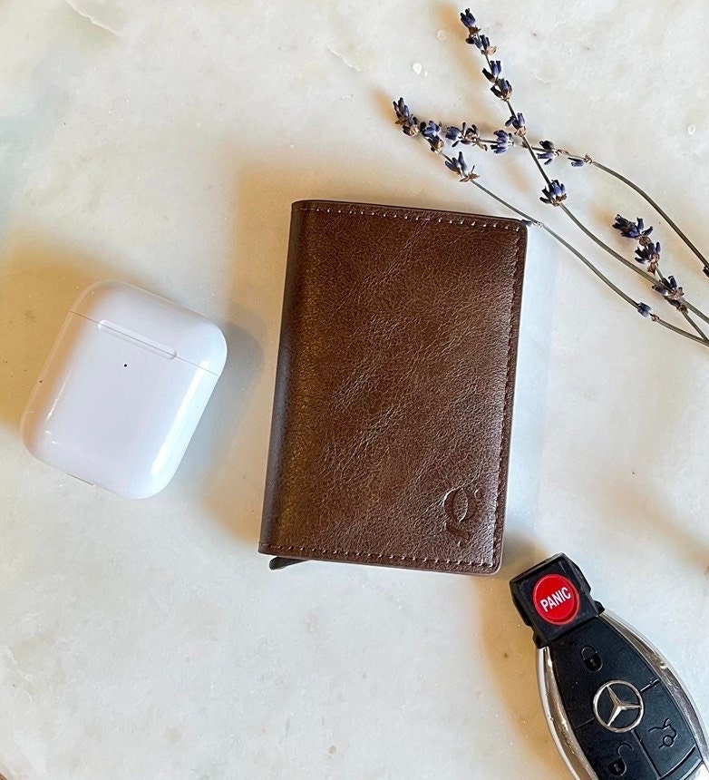 Leather Pop up Wallet for Men & Women, RFID Blocking Slim Wallet, Mens ...