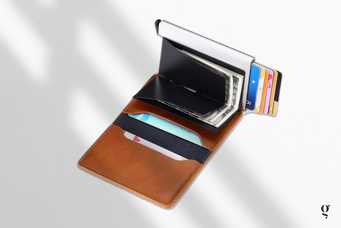 Leather Pop up Wallet for Men & Women, RFID Blocking Slim Wallet, Mens ...