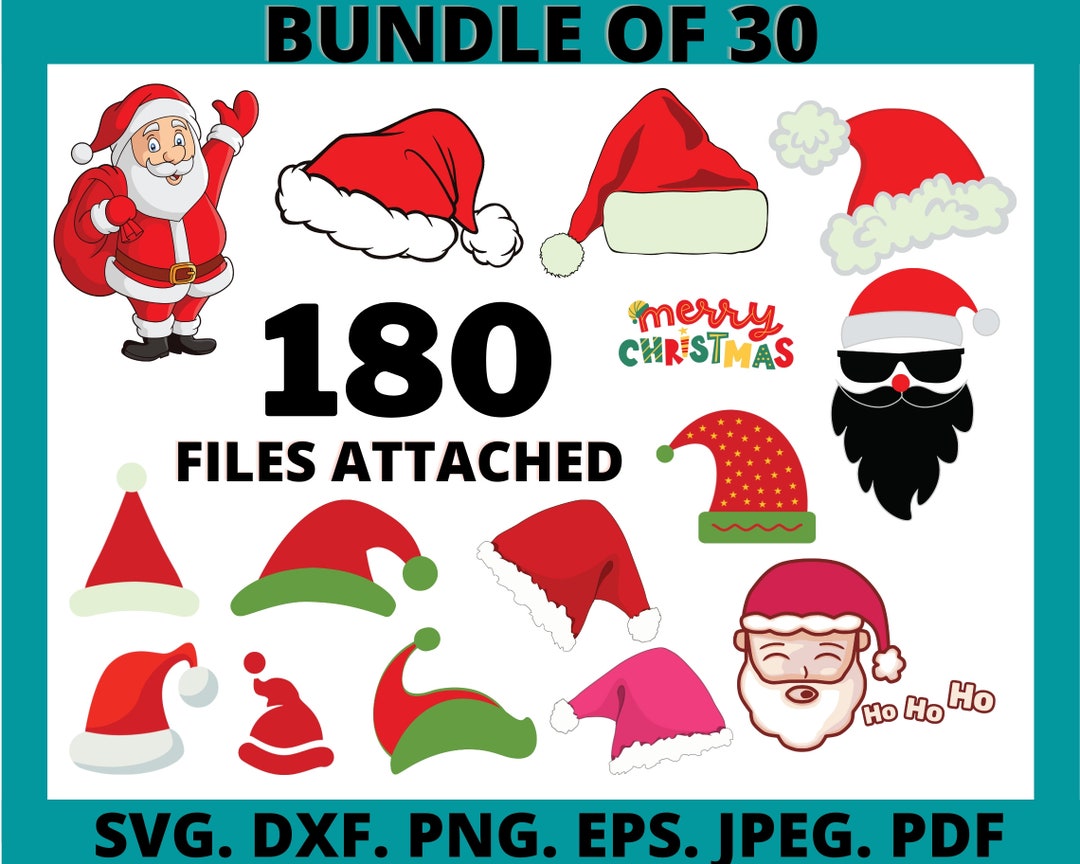 Christmas Hat Svg Bundle of 30, Santa Hat Svg, Santa Hat Png, Hat Svg ...