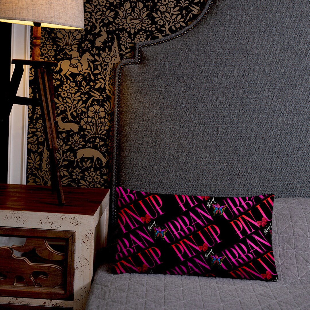 Elegant urban Pin-up Girl Pillow: Hot Pink/back/red RETRO Butterfly Bow ...