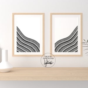Set of Two Black and White Line Art Minimalist Modern Art - Etsy