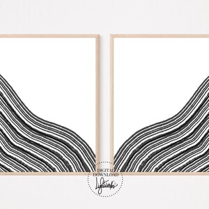 Set of Two Black and White Line Art Minimalist Modern Art - Etsy