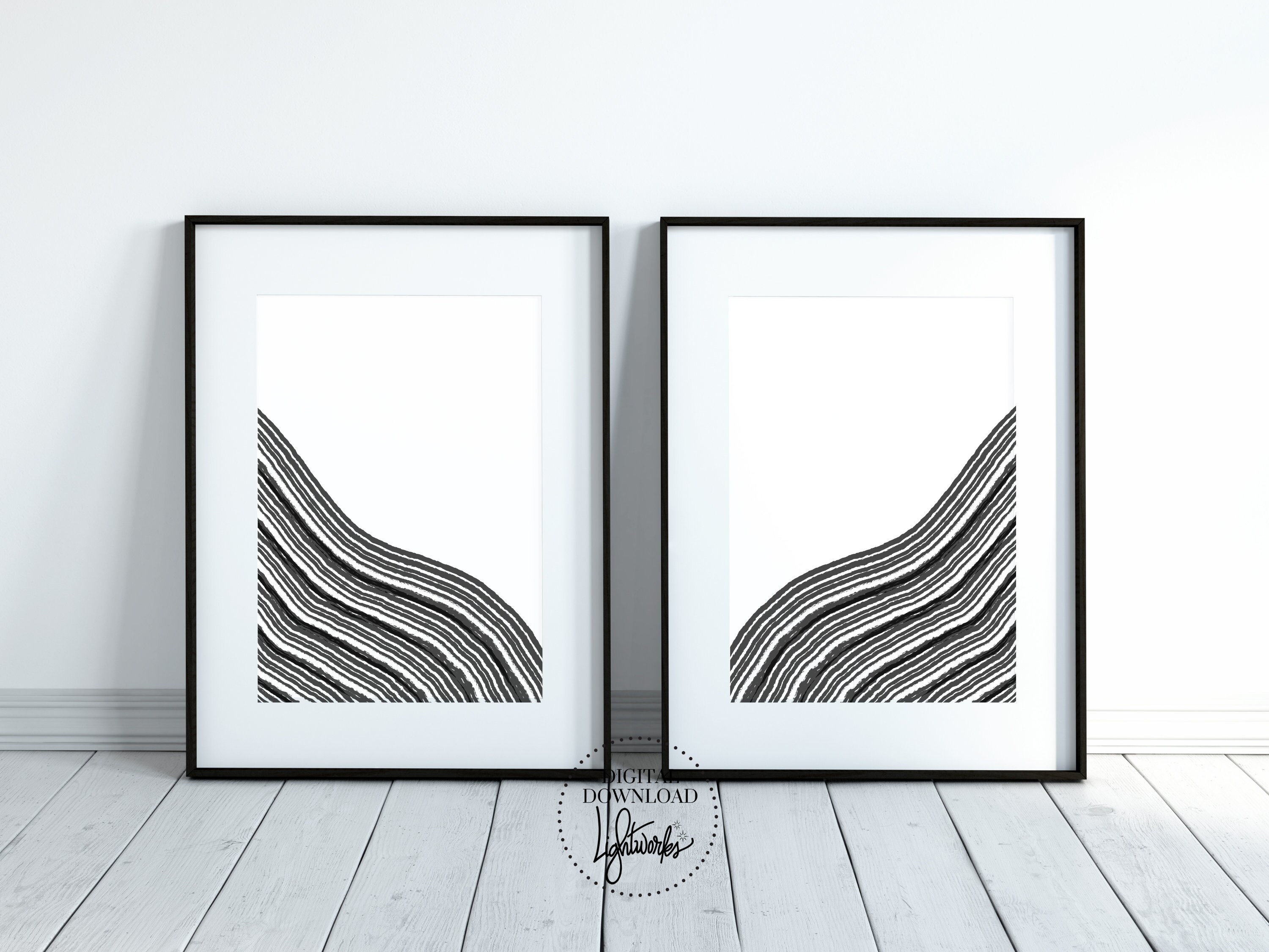 Set of Two Black and White Line Art Minimalist Modern Art | Etsy