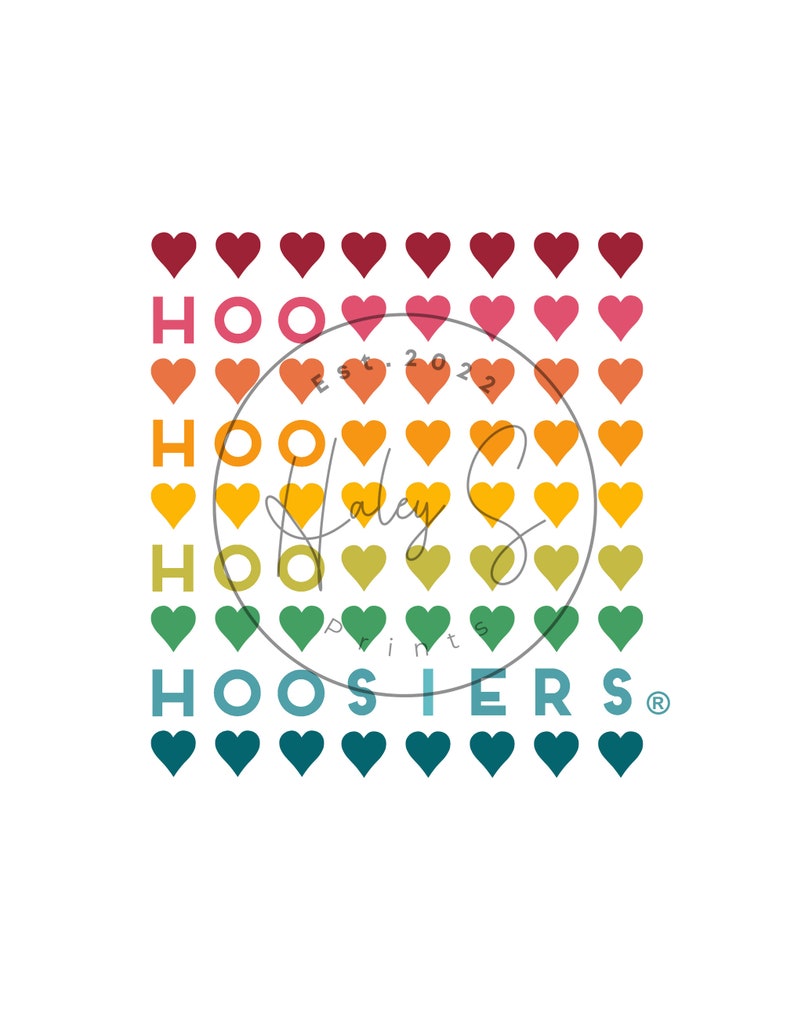 Hoo Hoo Hoosiers Rainbow Hearts Print | Indiana University Art - Etsy
