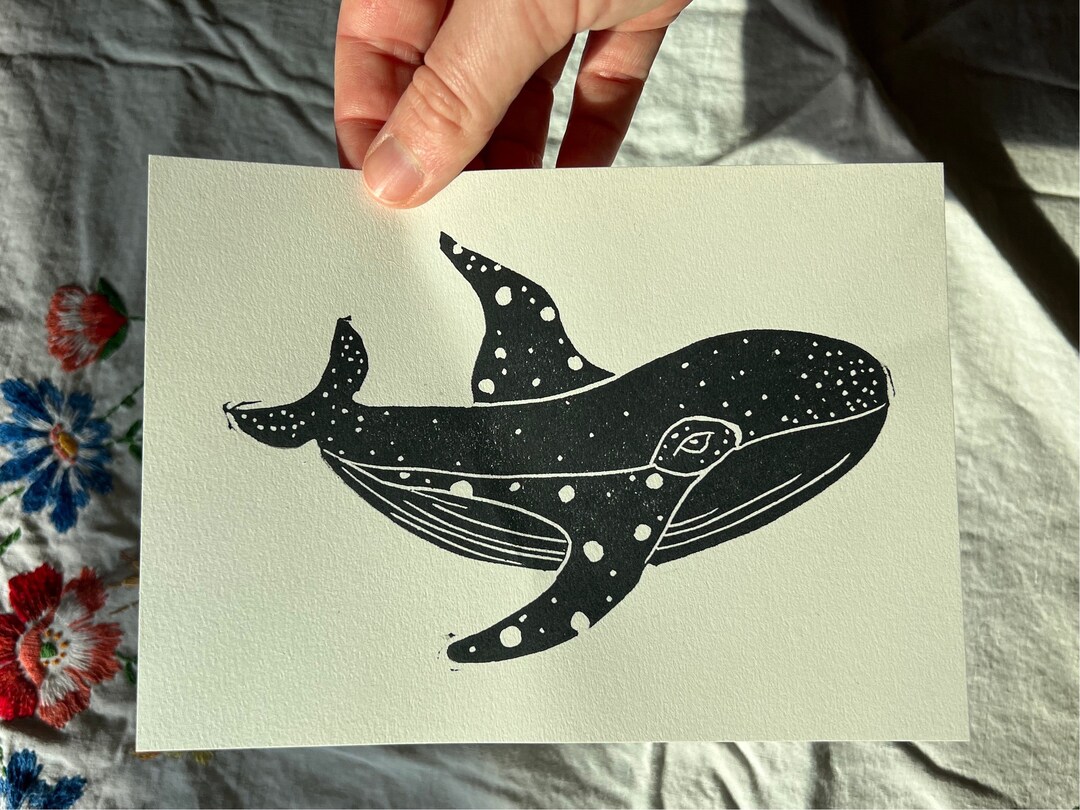 Whale Linocut Blockprint Print Whale, Linocut, Blockprint, Print - Etsy