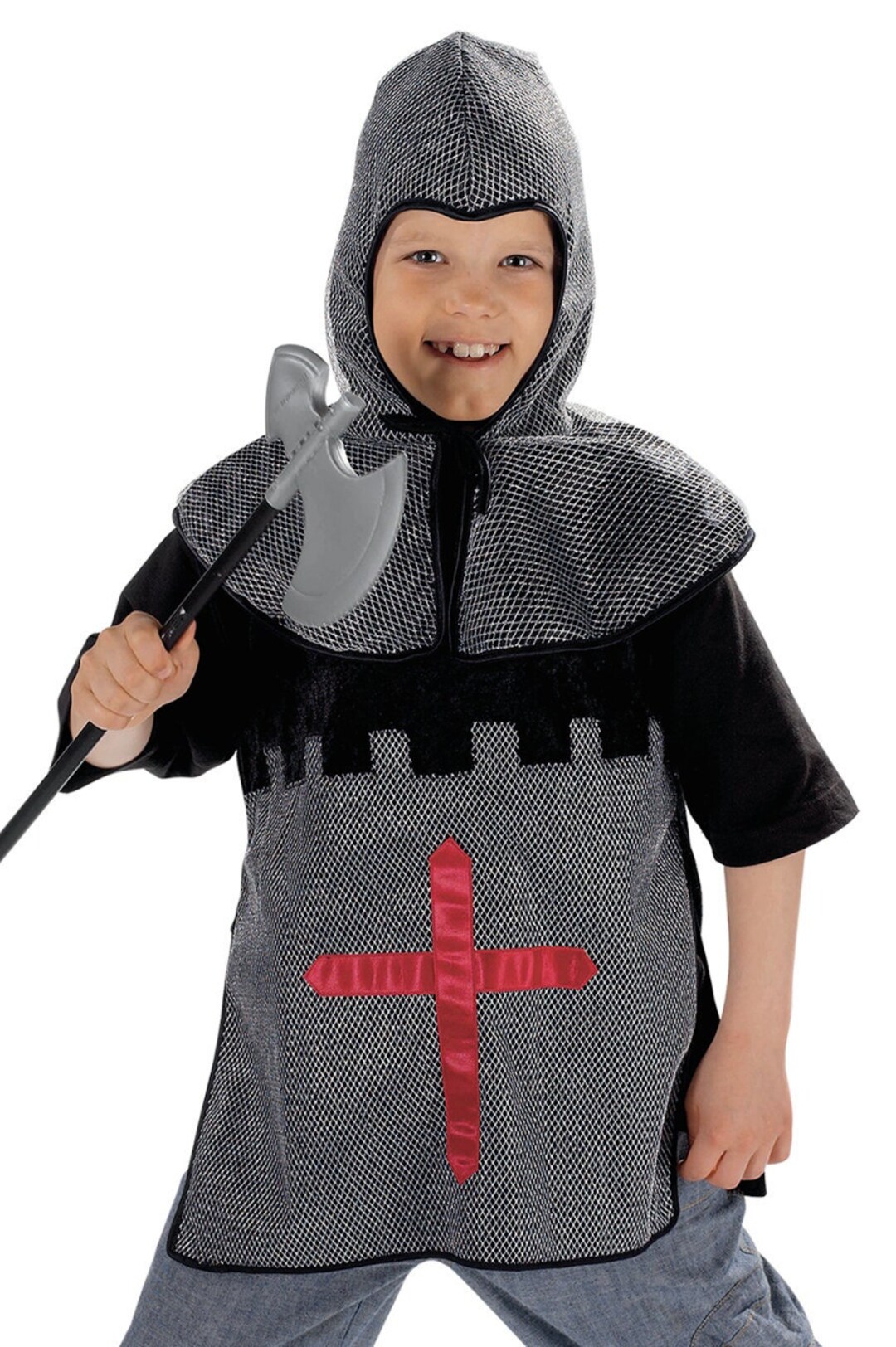Crusader Kids Knight Costume, Knight Tunic Set With Silver Mesh Cap ...