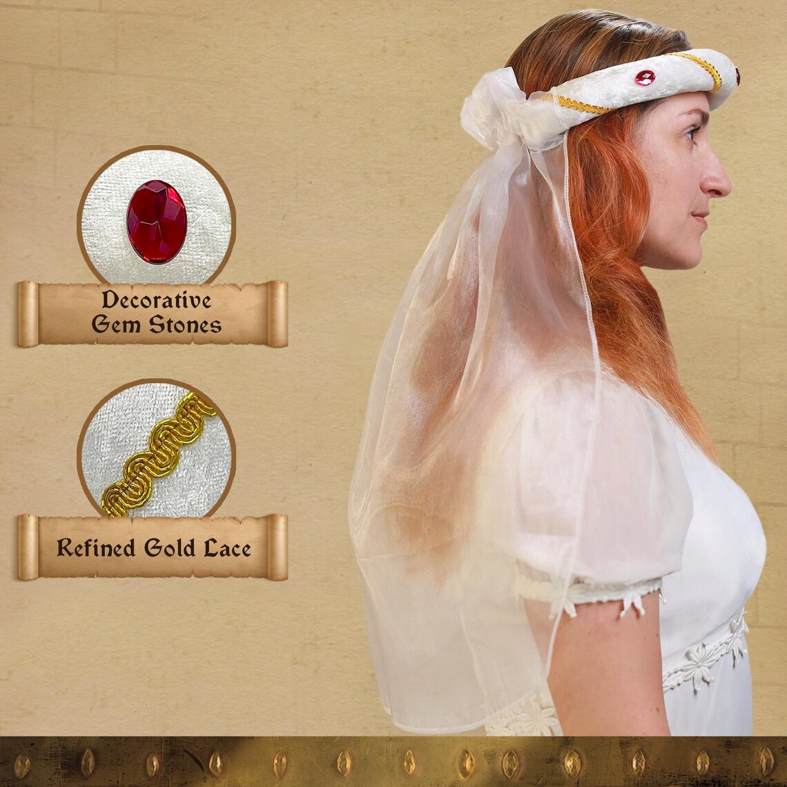 White Medieval Headdress | Medieval Headpiece for Child and Adult ...