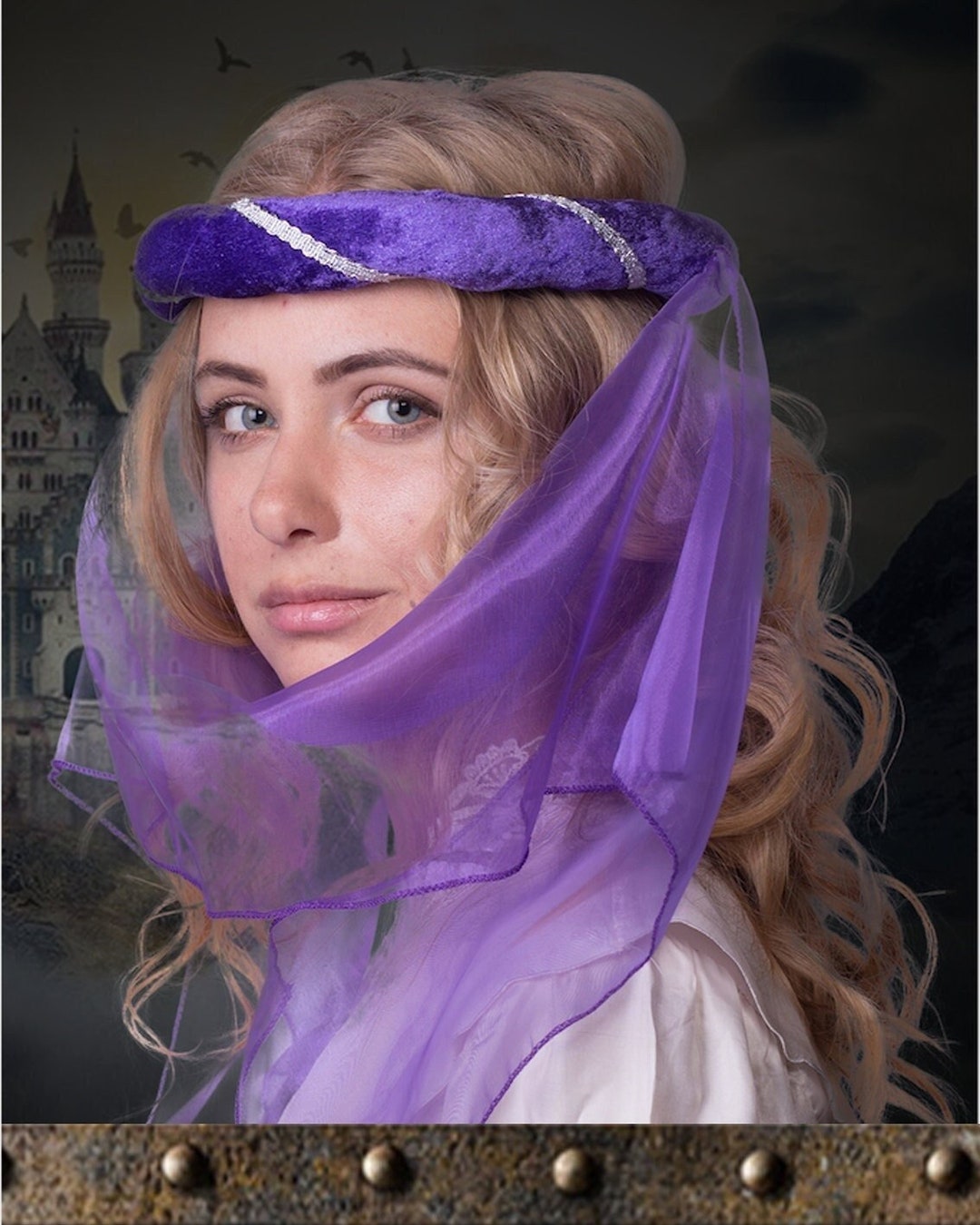 Medieval Women's Headpiece From the Middle Ages With Veil Purple ...