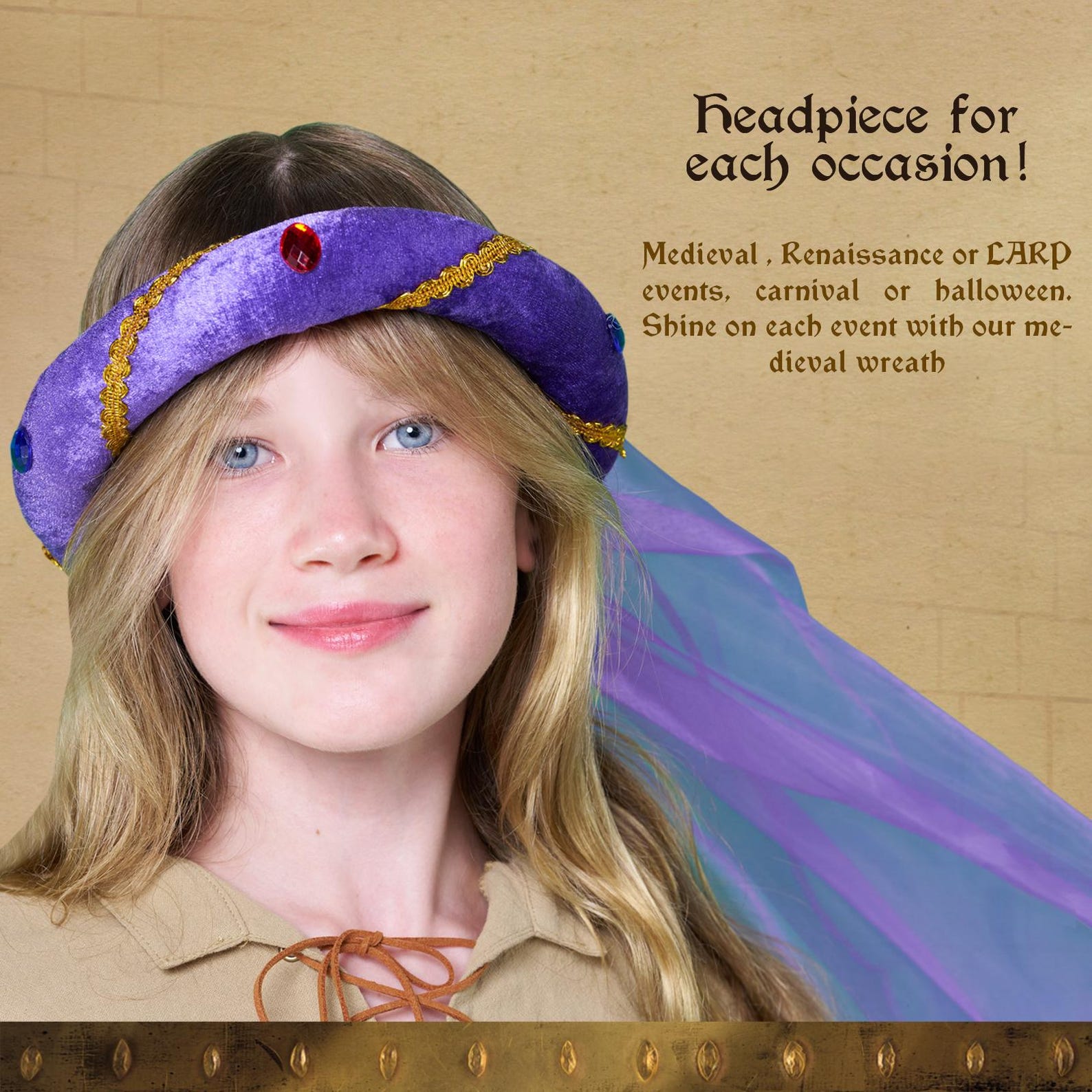 Purple Medieval Headdress | Medieval Headpiece for Child and Adult ...