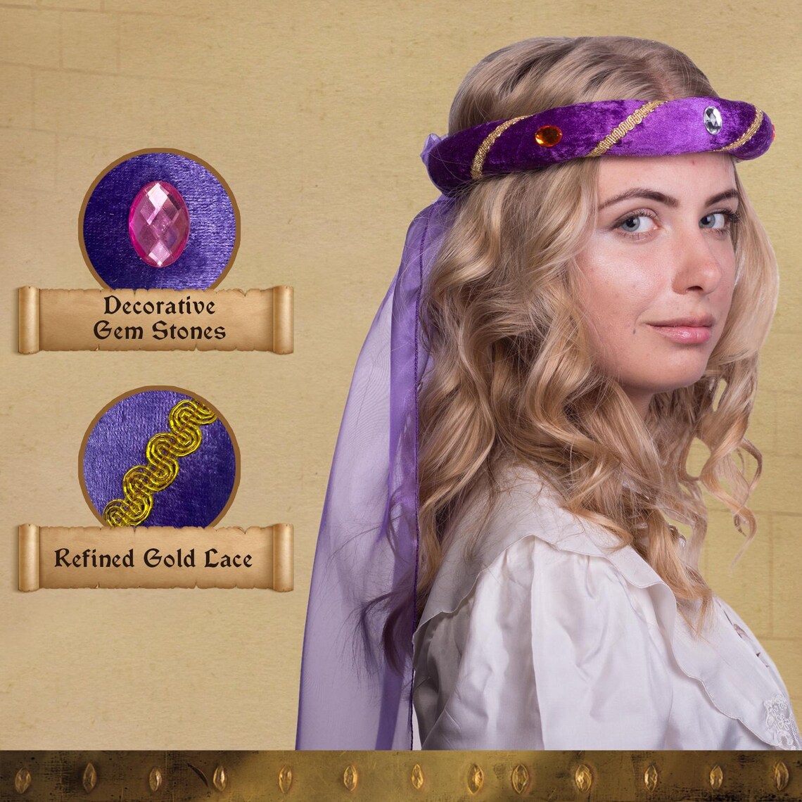 Purple Medieval Headdress | Medieval Headpiece for Child and Adult ...