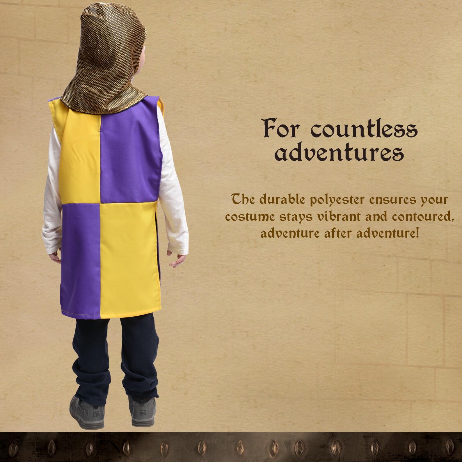 Knight Costume Edward – Yellow and Purple Tunic With Gold Dragon Print ...