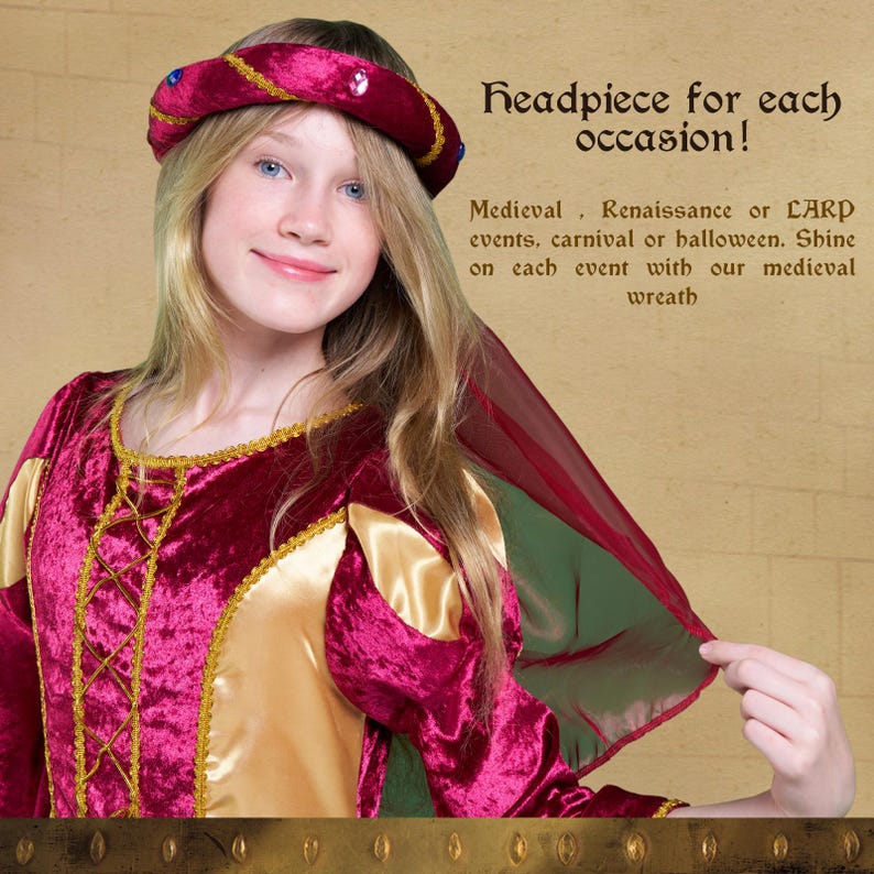 Burgundy Medieval Headdress | Medieval Headpiece for Child and Adult ...