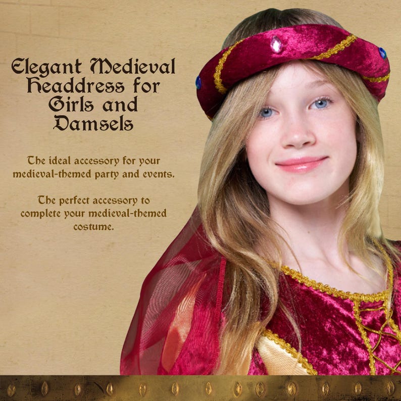 Burgundy Medieval Headdress | Medieval Headpiece for Child and Adult ...