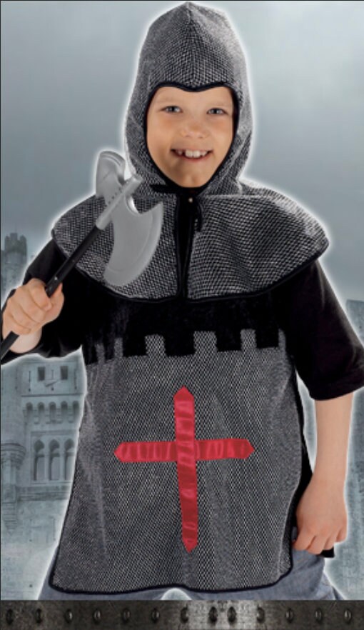 Crusader Kids Knight Costume, Knight Tunic Set With Silver Mesh Cap ...