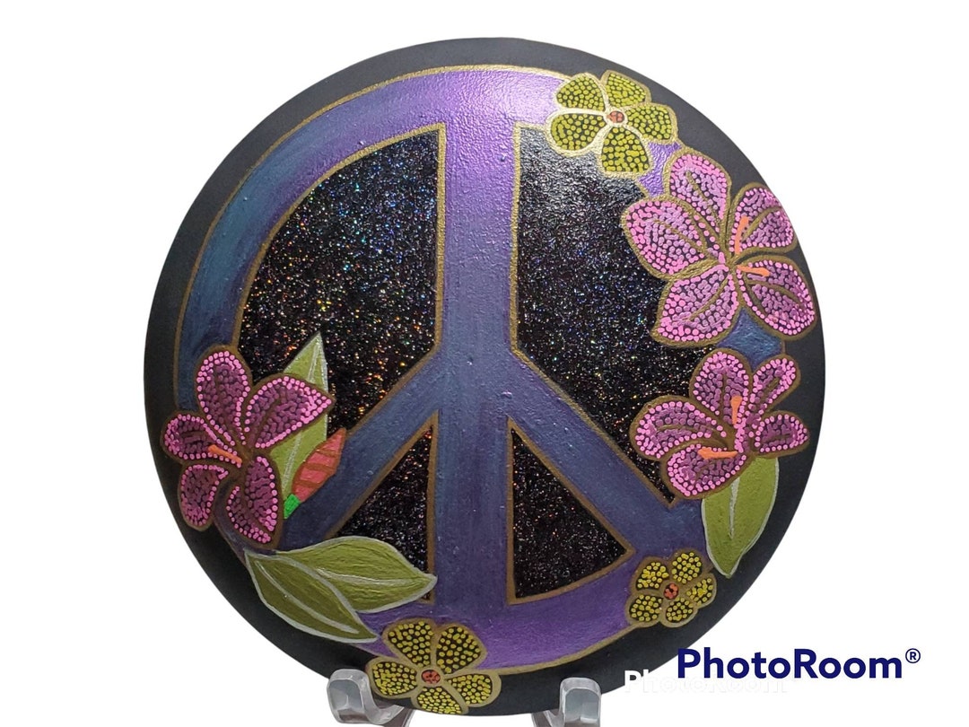 Flowery Peace Sign Painted Rock - Etsy