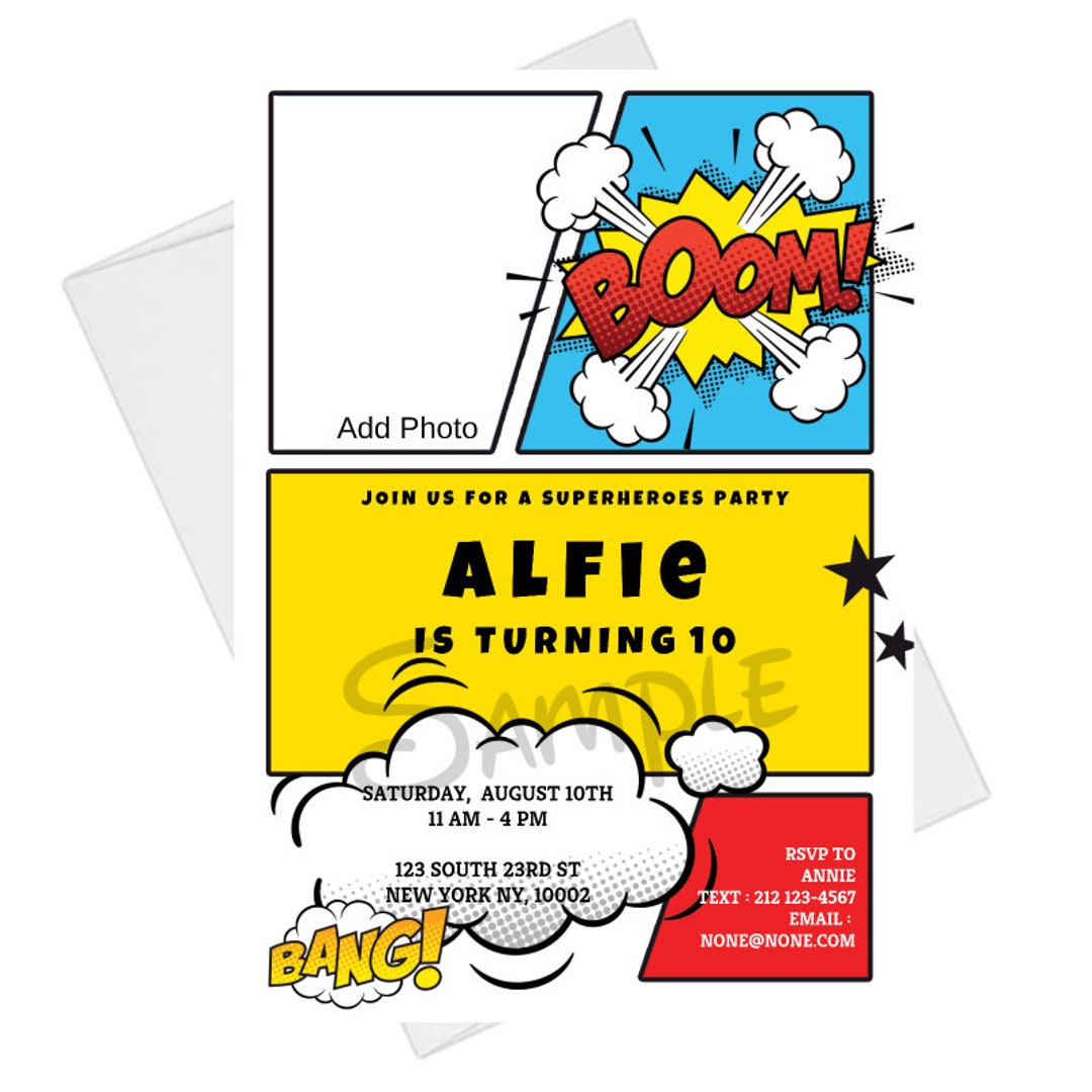 20 Sets Invitation Card Envelope Super Hero Boom Birthday - Etsy