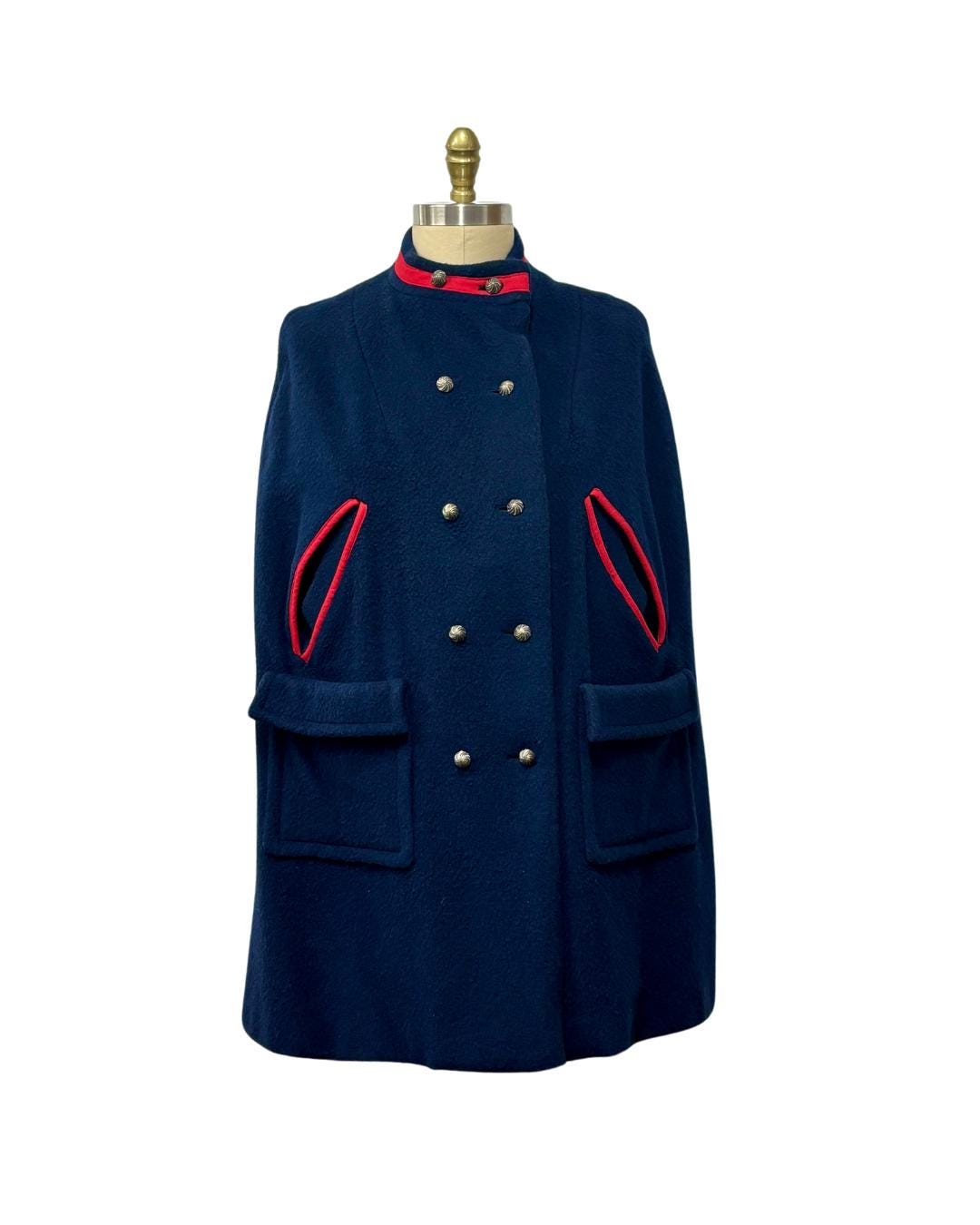 1960s Navy Wool Cape | Vintage 1960s Navy & Red Detail Mod Cape | 1960s ...