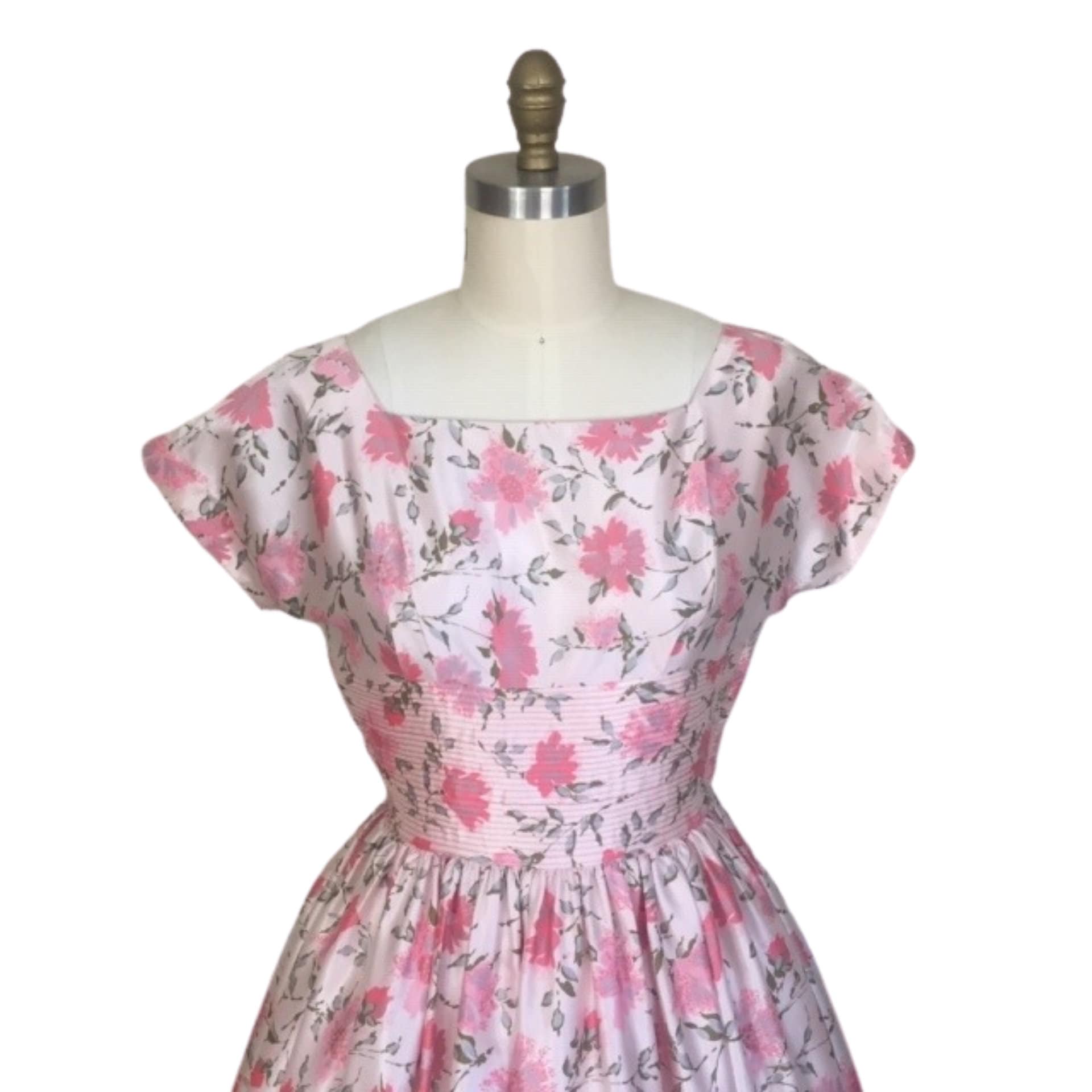 1950s Pink Dress Vintage 50s Vicky Vaughn Pink Floral Ribbed Waist ...