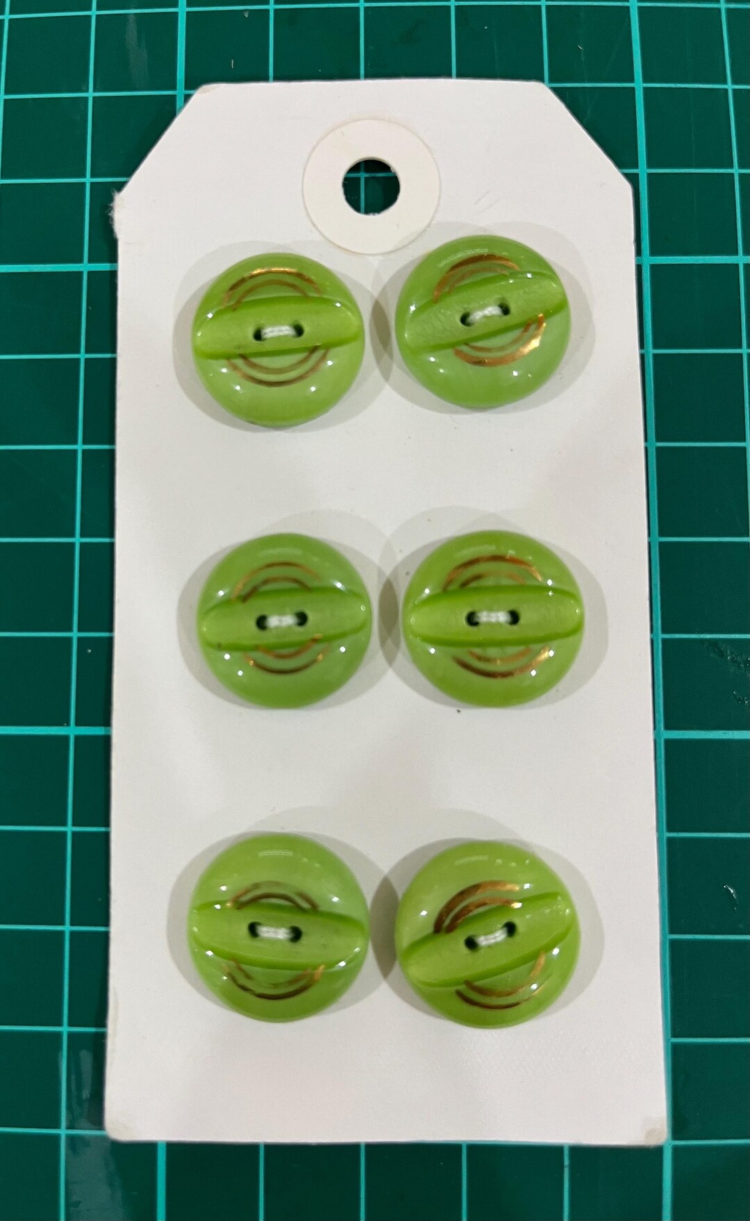 Six Green Glass Vintage Buttons - Etsy