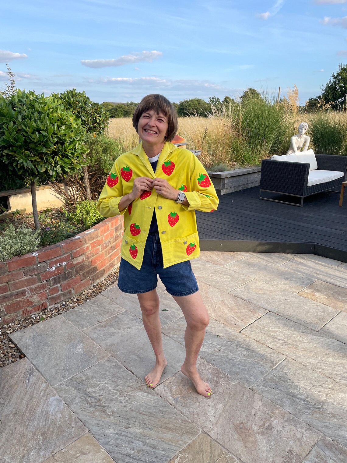 Quirky Hand-painted Strawberry Yellow Cotton Jacket - Etsy