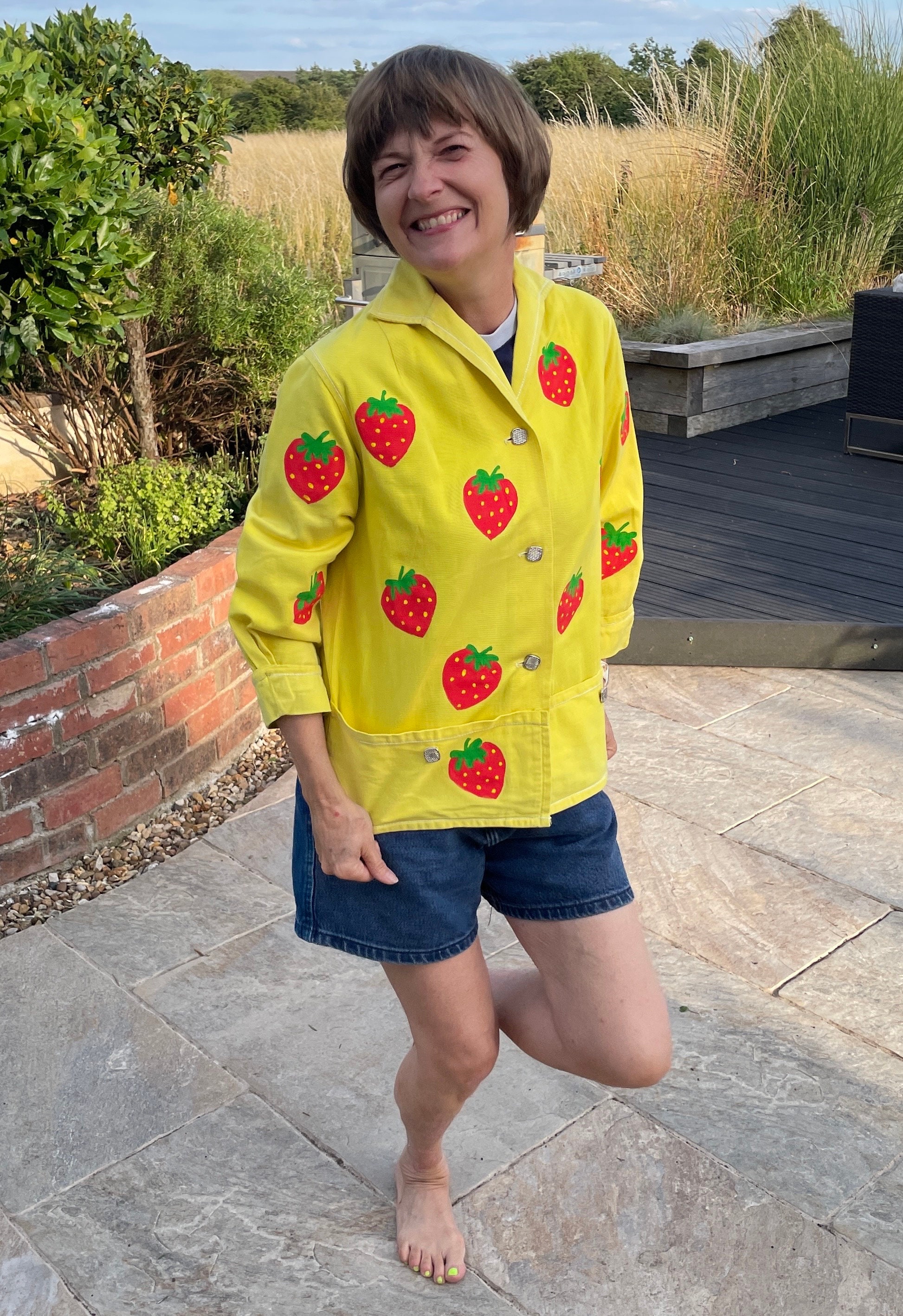 Quirky Hand-painted Strawberry Yellow Cotton Jacket - Etsy