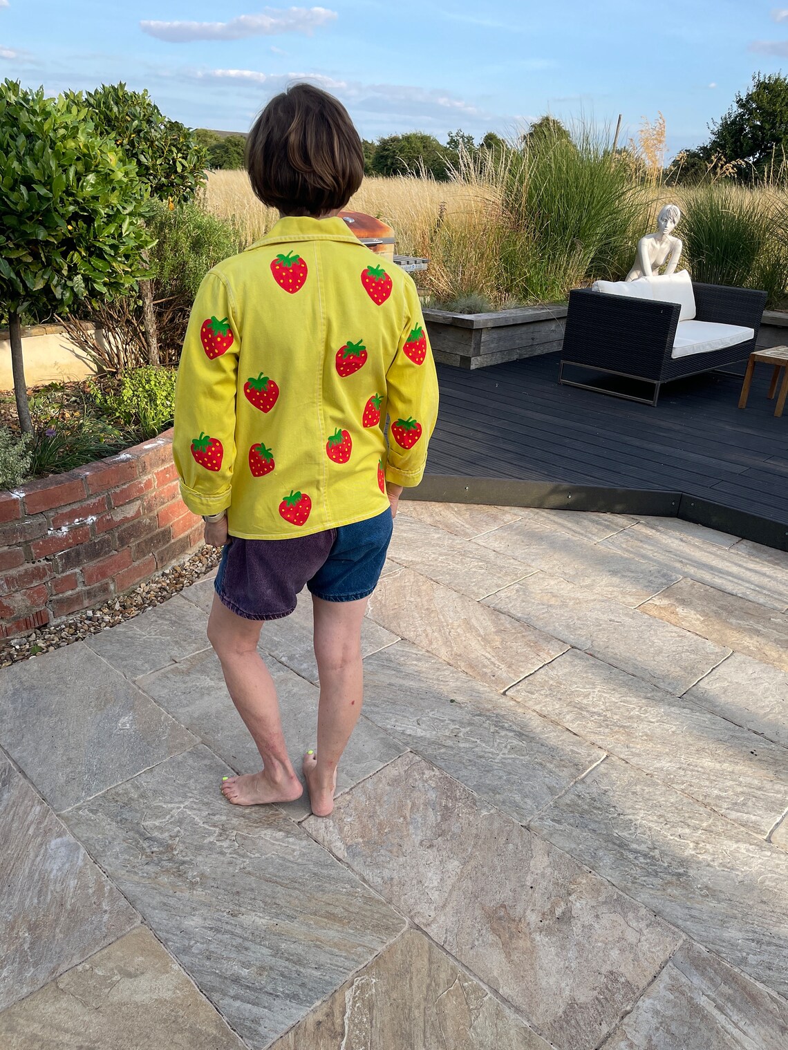 Quirky Hand-painted Strawberry Yellow Cotton Jacket - Etsy