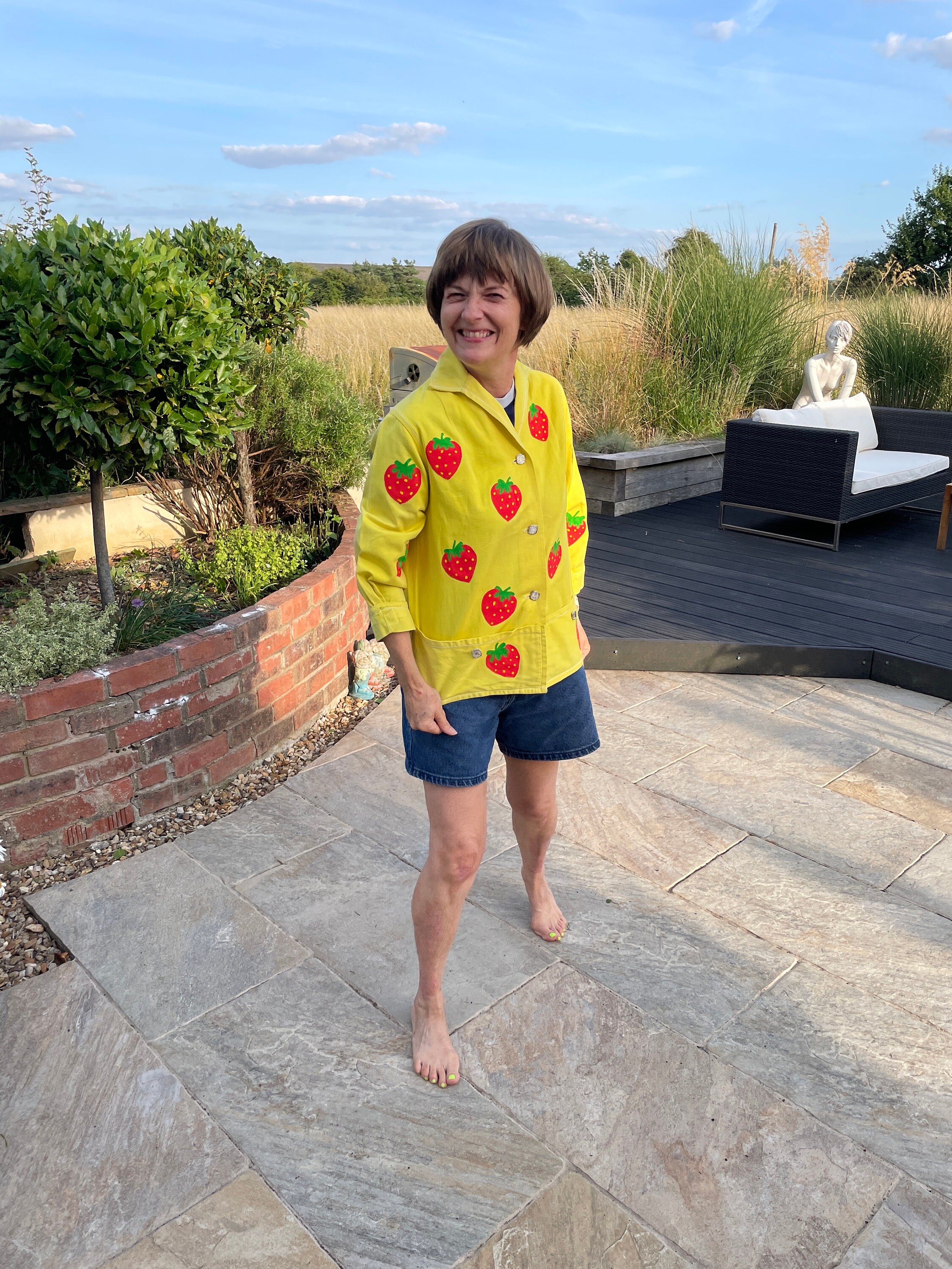 Quirky Hand-painted Strawberry Yellow Cotton Jacket - Etsy