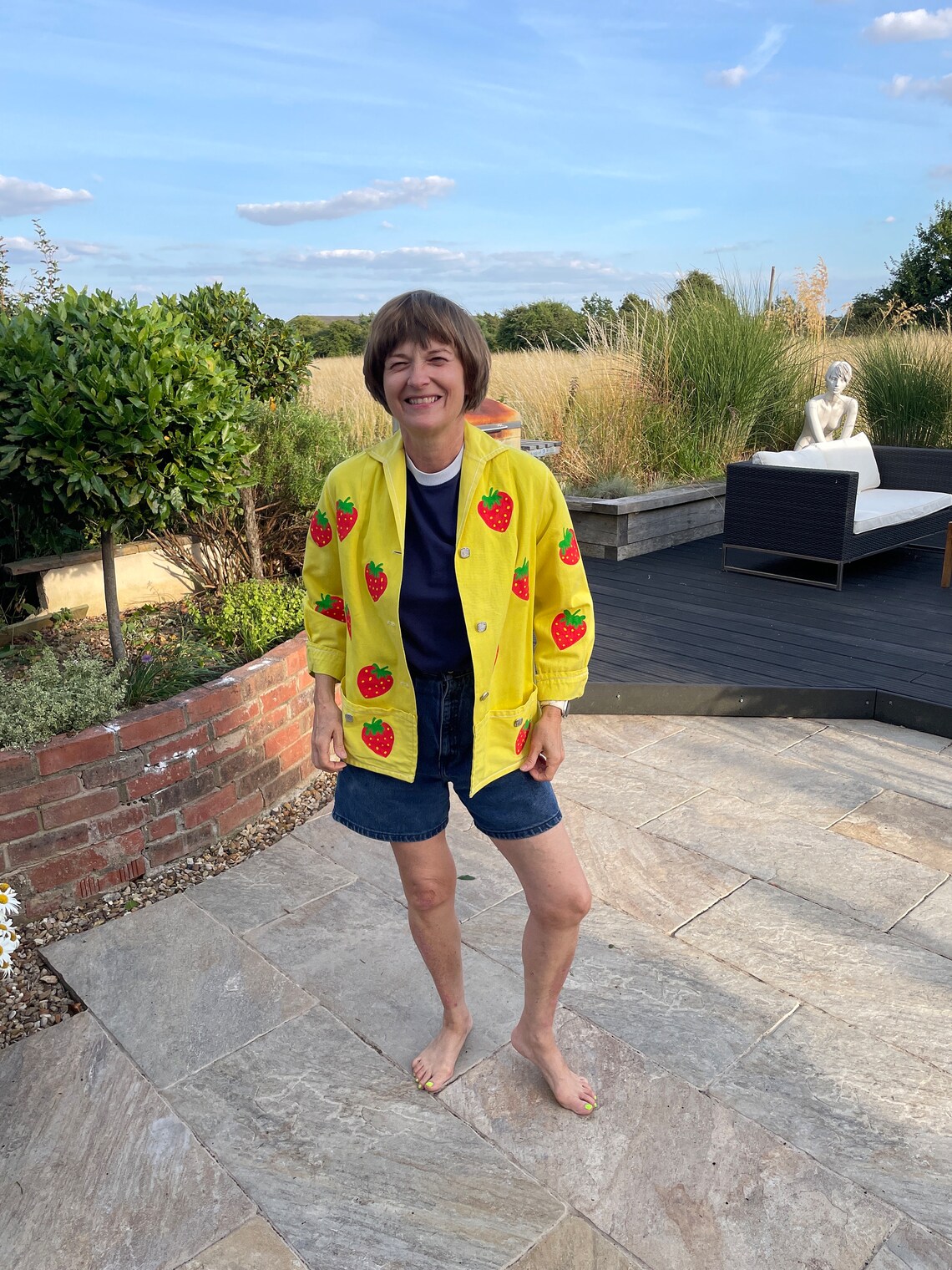 Quirky Hand-painted Strawberry Yellow Cotton Jacket - Etsy