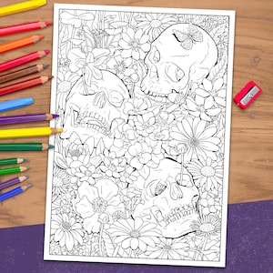 Printable Adult Colouring Pages | Skulls and Flowers | Digital Download ...