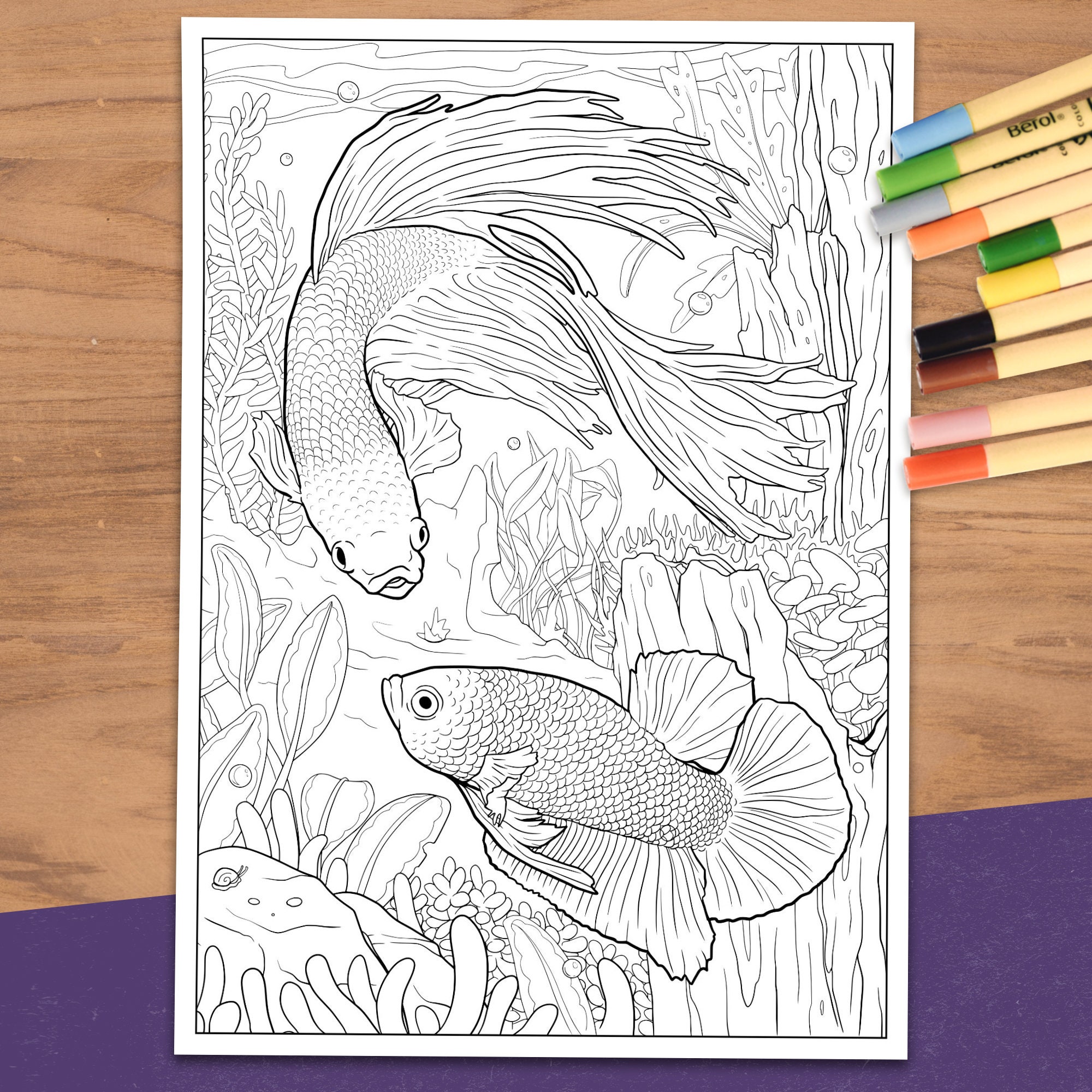 Printable Adult Colouring Pages | Betta Fish | Digital Download | 3 ...