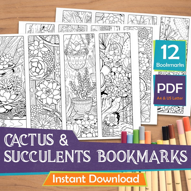 Printable Colouring Bookmarks | Cactus & Succulents | Digital Download ...