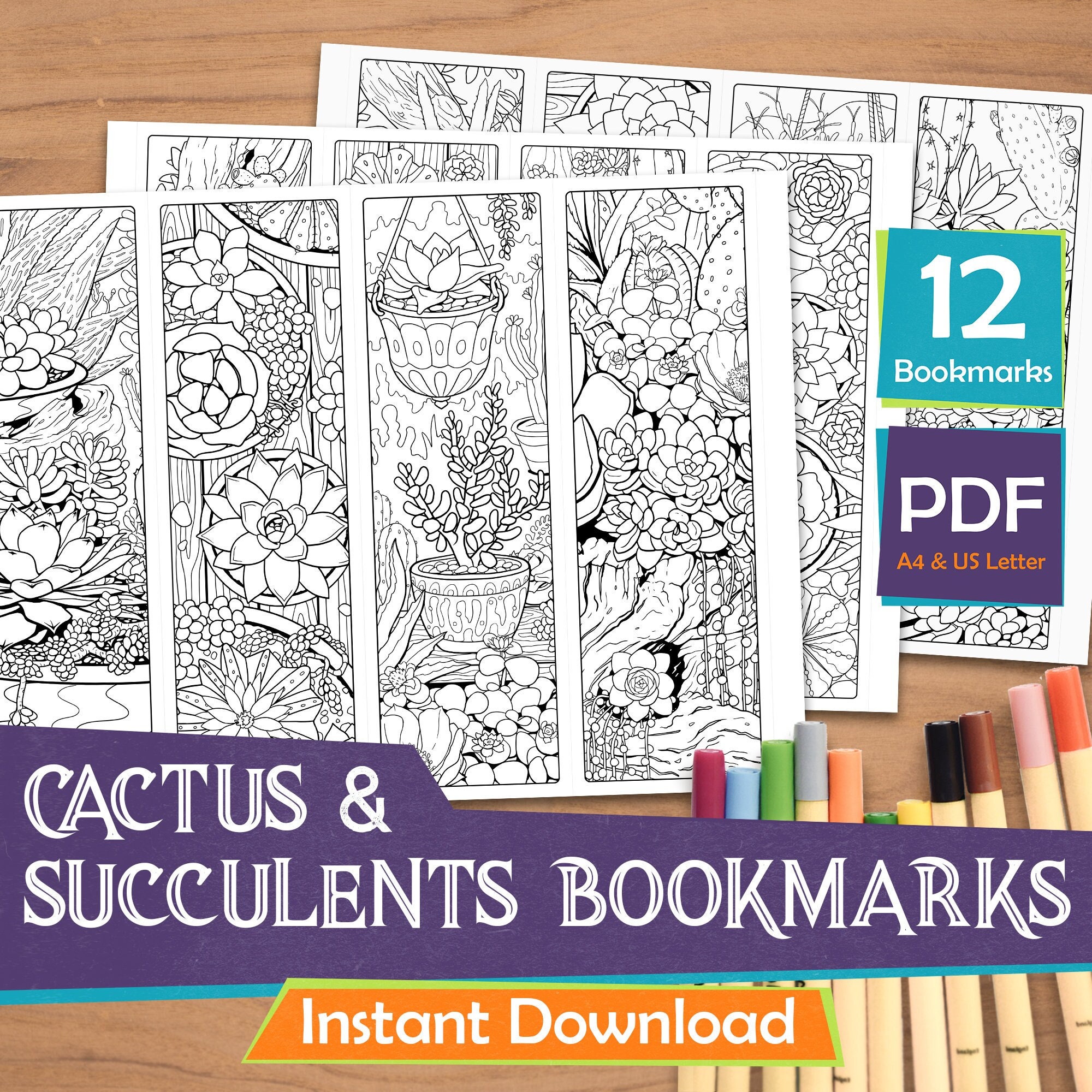 Printable Colouring Bookmarks | Cactus & Succulents | Digital Download ...