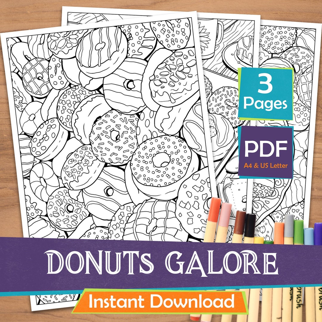 Printable Adult Colouring Pages | Donuts Galore | Digital Download | 3 ...