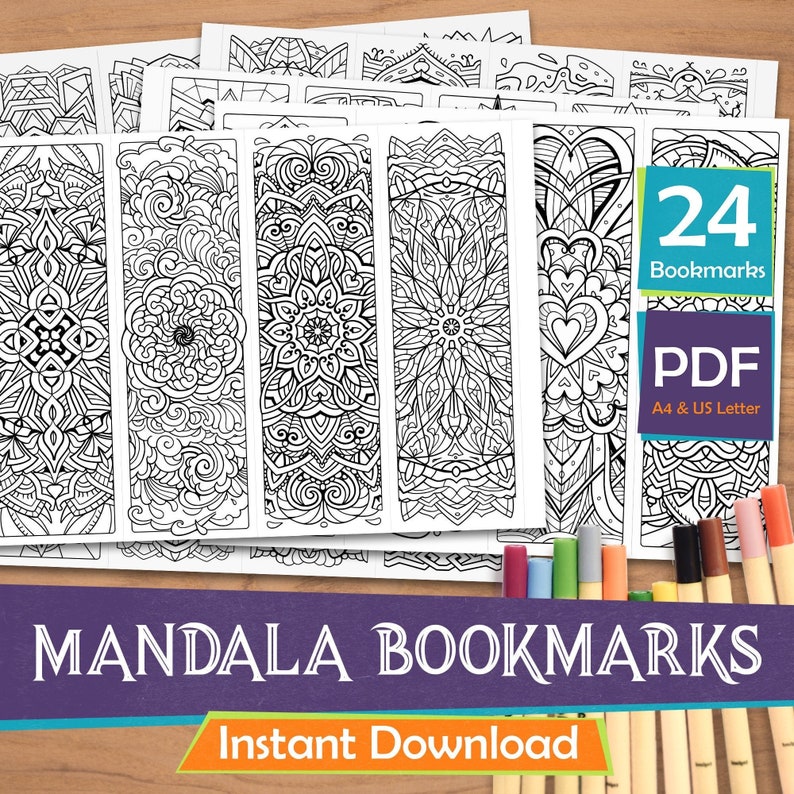 Printable Colouring Bookmarks | Mandalas | Digital Download | 6 Pages ...