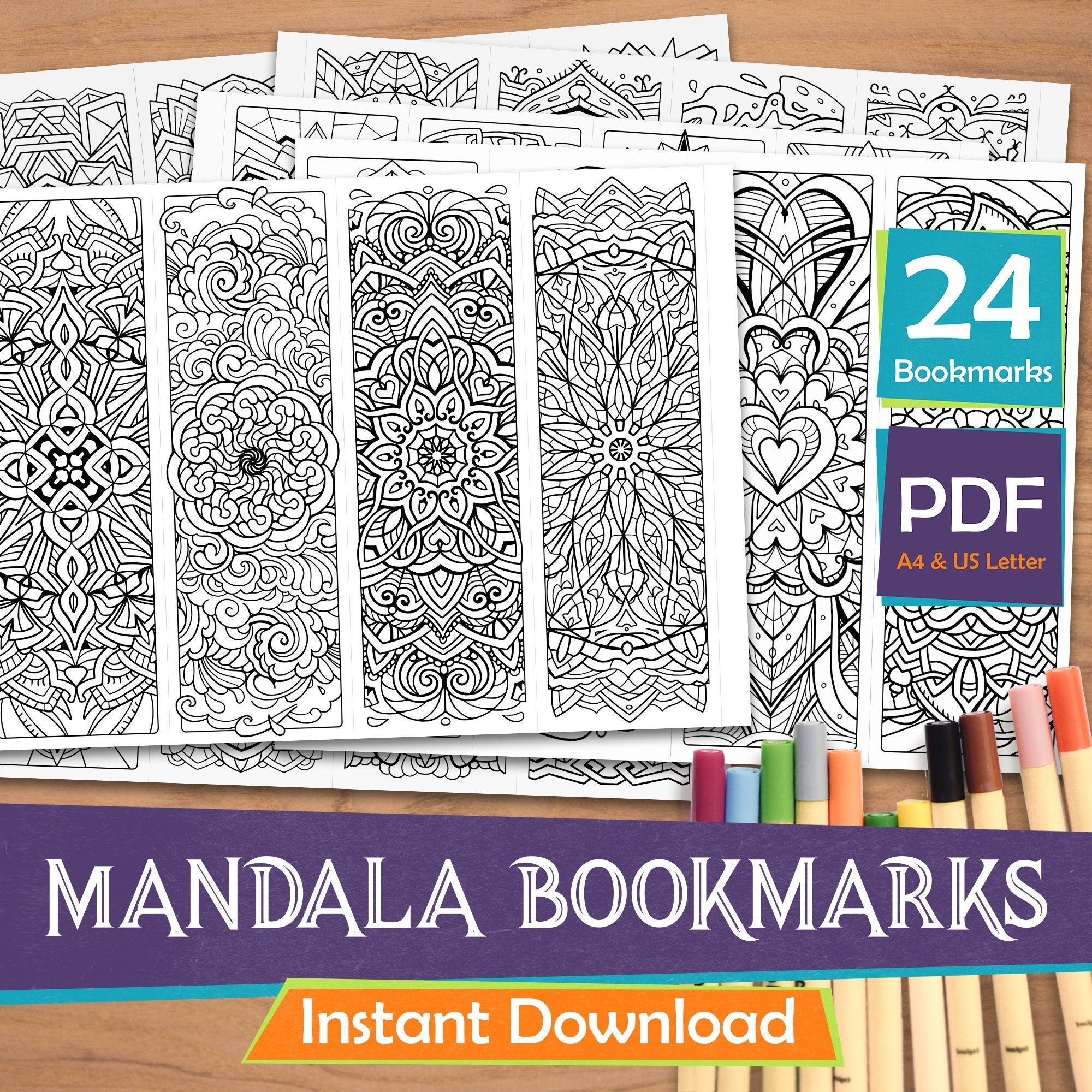 Printable Colouring Bookmarks | Mandalas | Digital Download | 6 Pages ...
