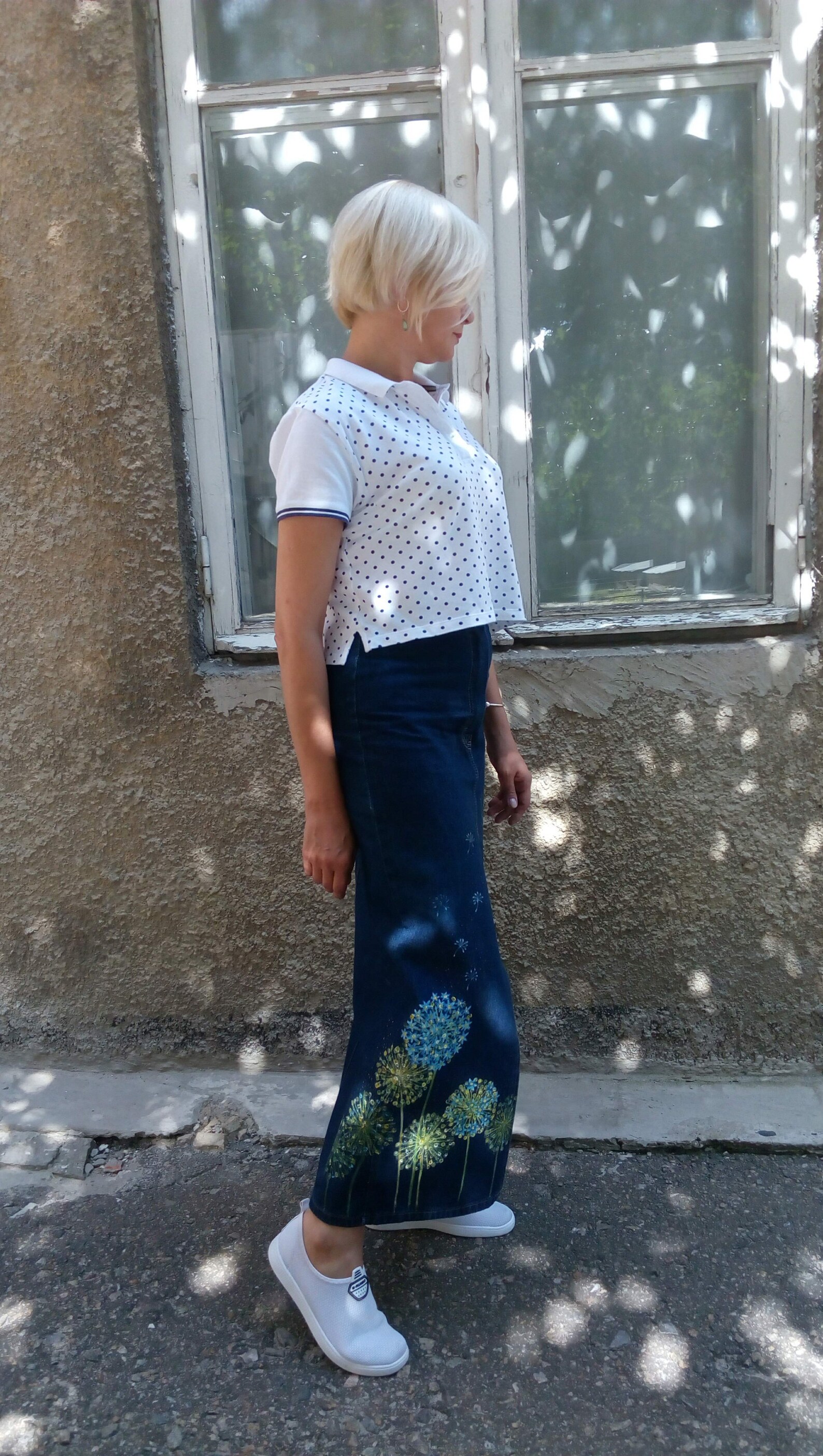 HAND PAINTED Abstract Denim Skirt Size 10, Personalized Jeans ...