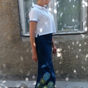 HAND PAINTED Abstract Denim Skirt Size 10, Personalized Jeans ...