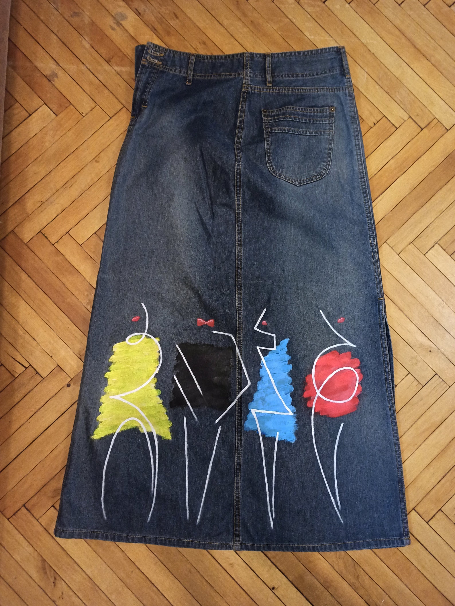 HAND PAINTED Abstract Denim Skirt Size 10, Personalized Jeans ...