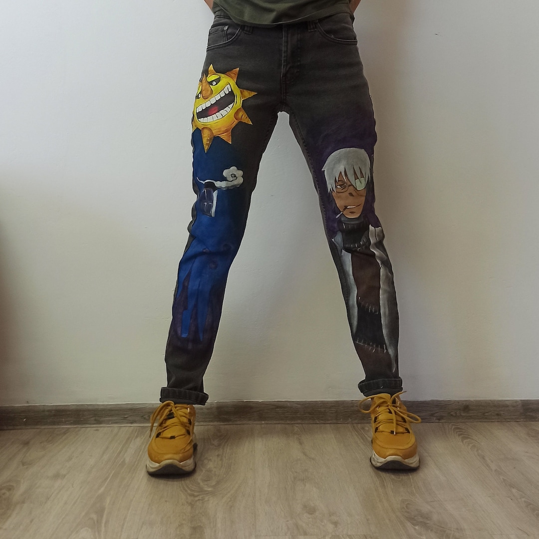 Handpainted Custom Denim Jeans With Cartoon Anime Soul Eater, Manga ...