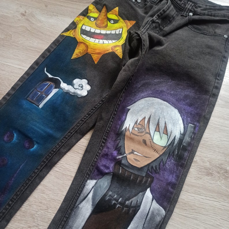 Handpainted Custom Denim Jeans With Cartoon Anime Soul Eater, Manga ...
