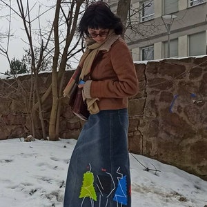HAND PAINTED Abstract Denim Skirt Size 10, Personalized Jeans ...