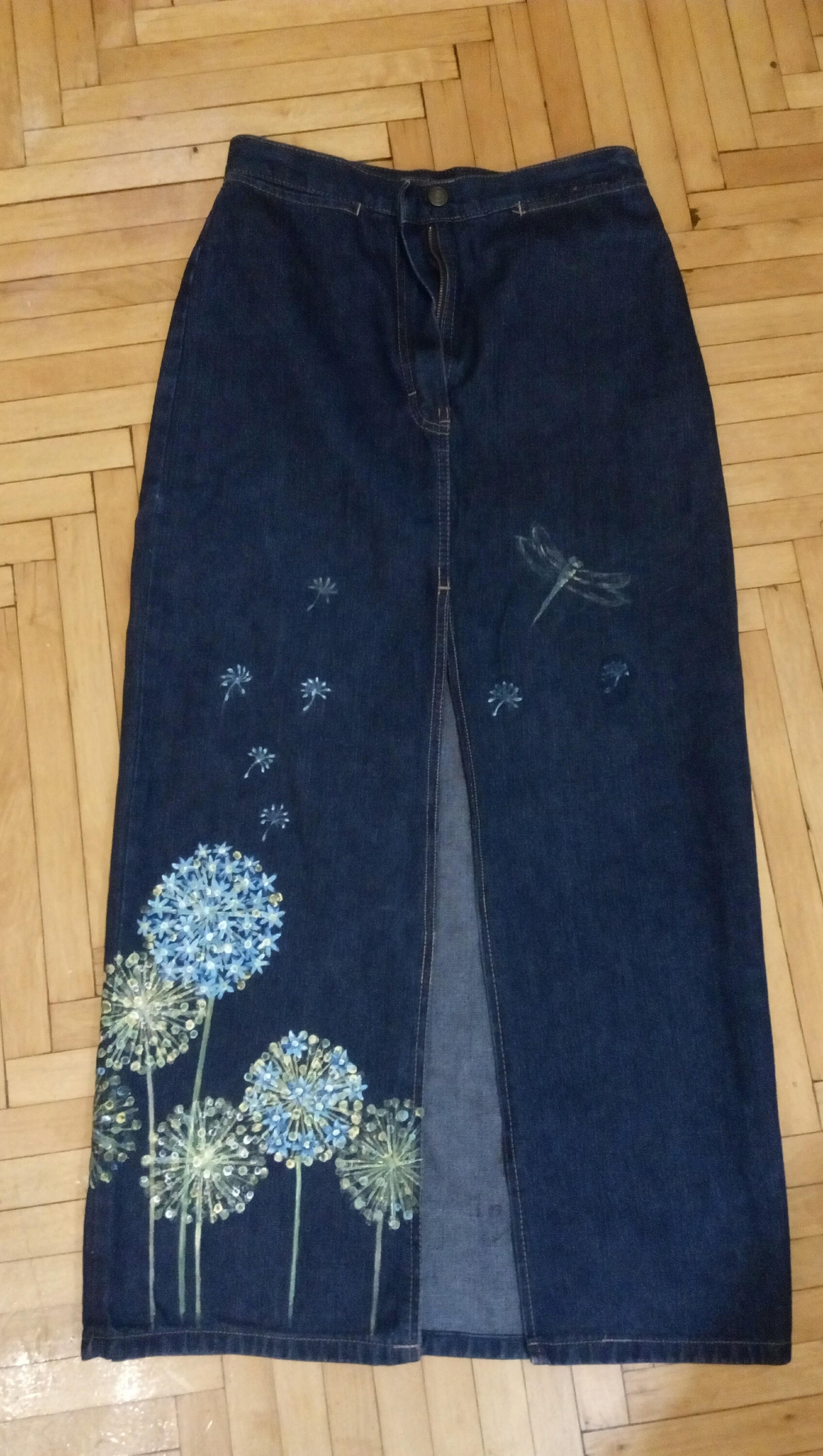 HAND PAINTED Abstract Denim Skirt Size 10, Personalized Jeans ...