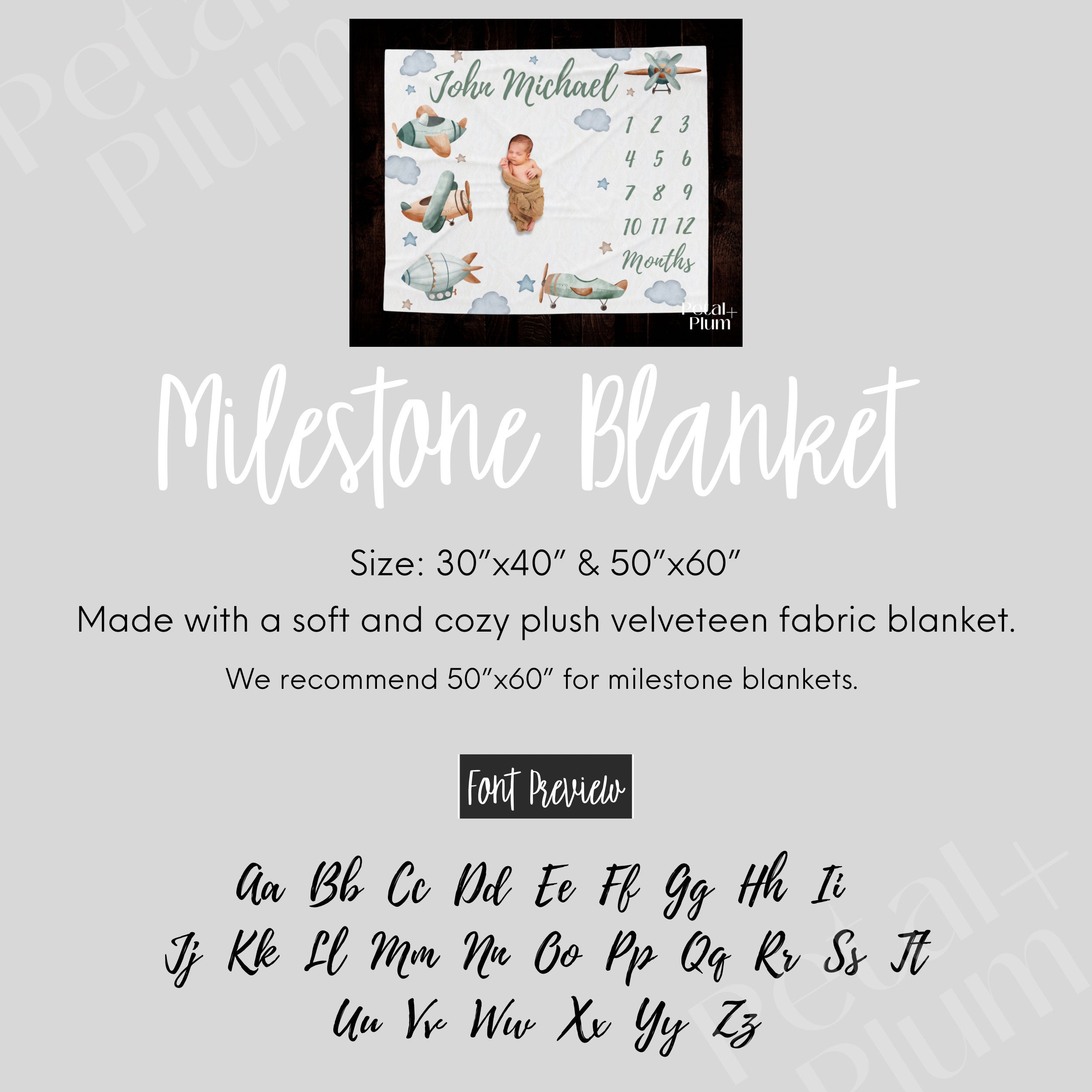 Airplane Personalized Boy Baby Milestone Blanket Pilot Month - Etsy