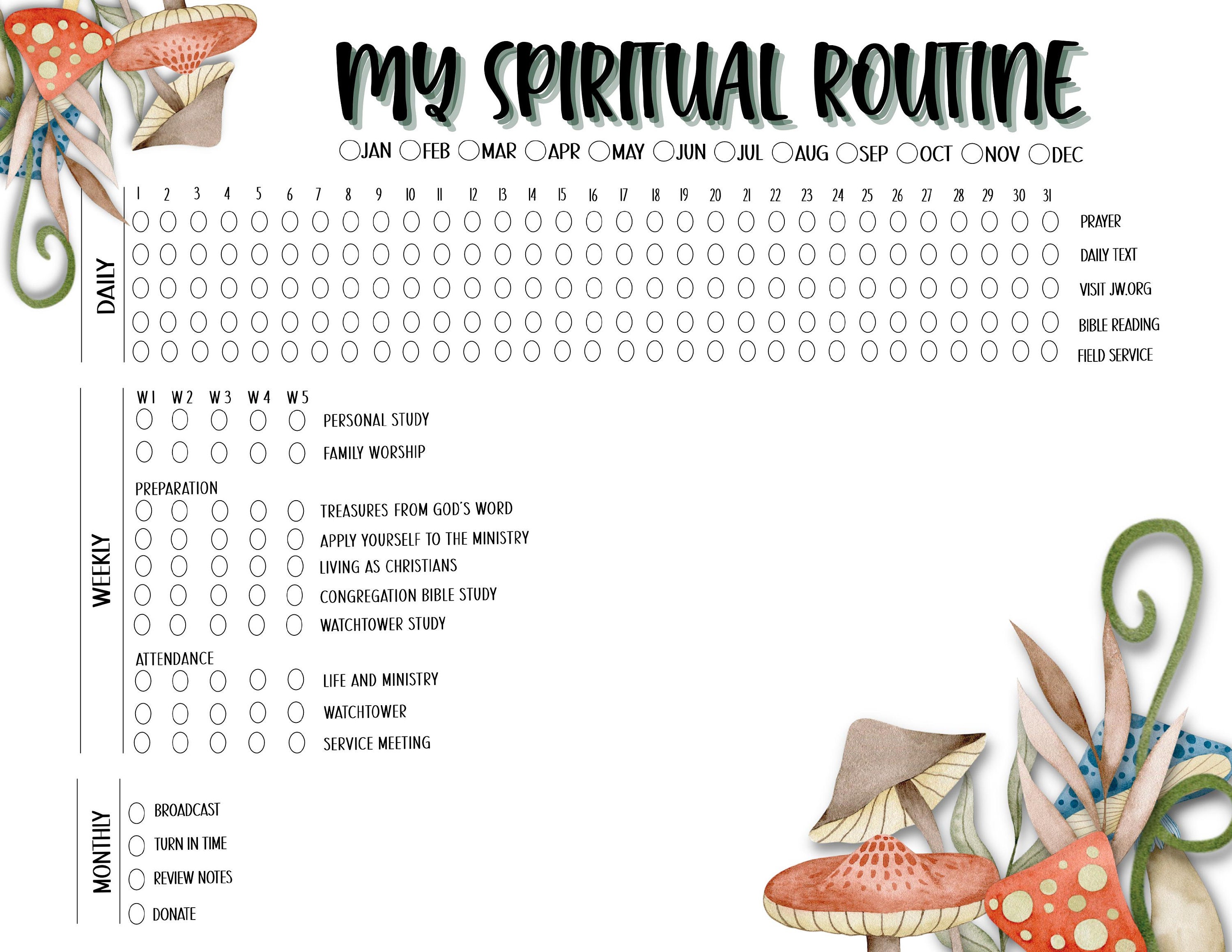 JW Spiritual Routine Tracker Checklist Printable Download - Etsy