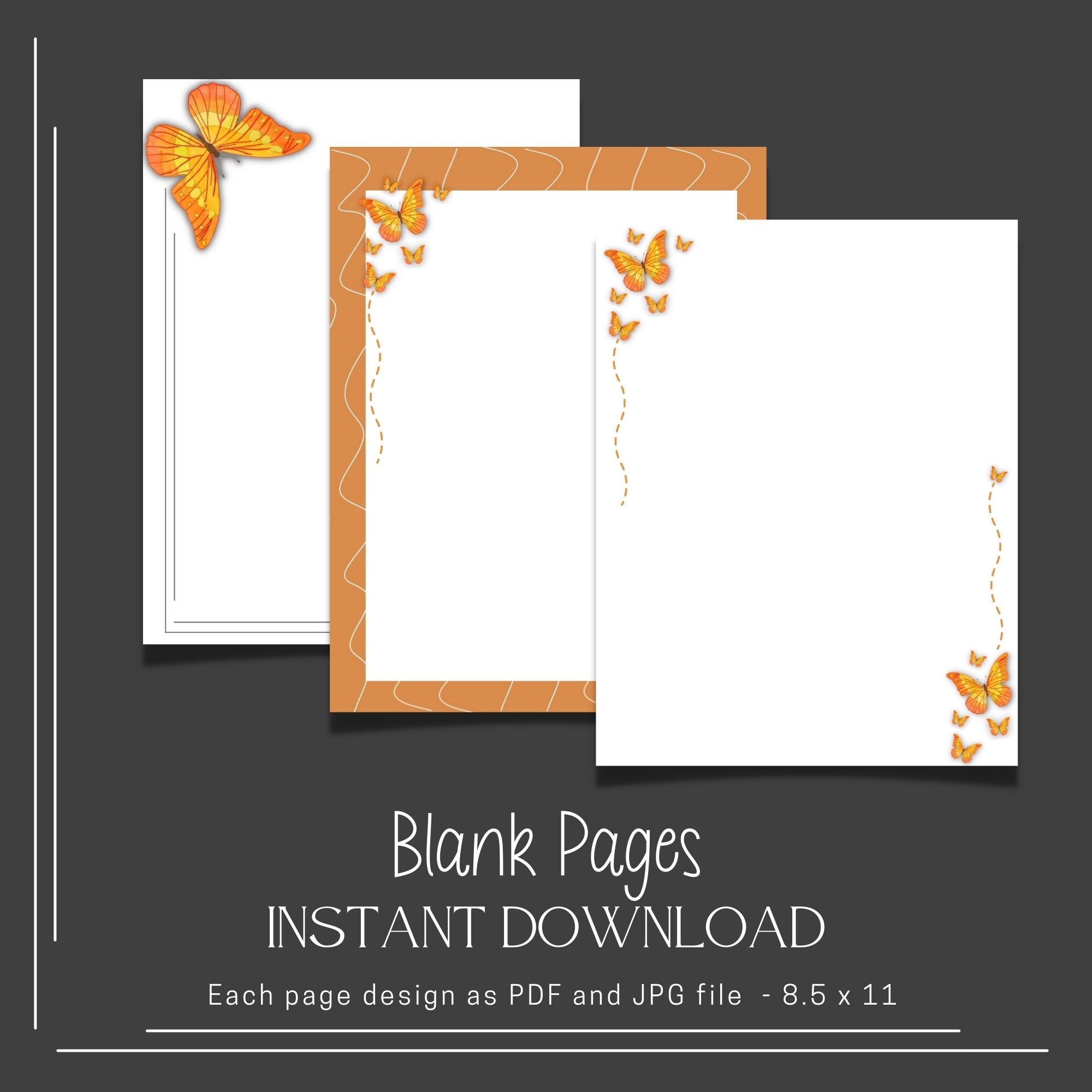 Orange Butterfly Printable Stationery Set 8.5x11 Digital - Etsy